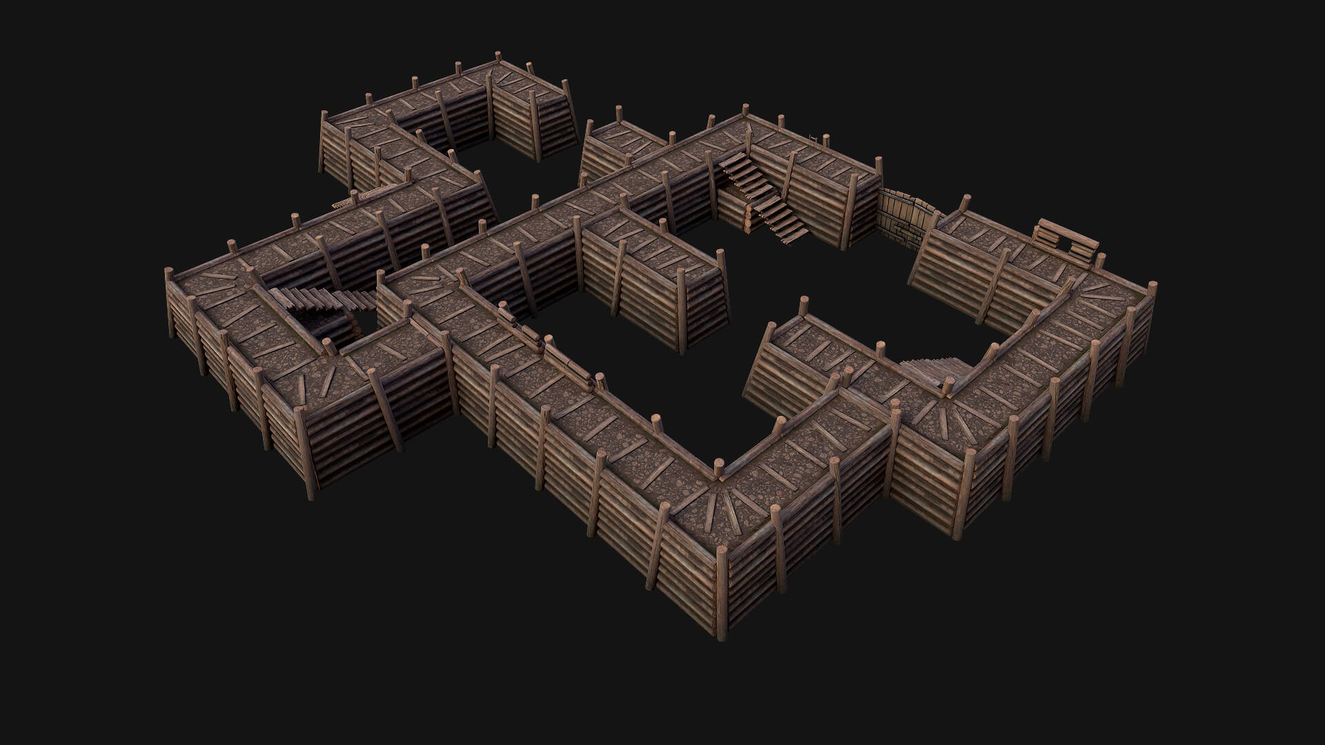 Wooden Castle Fort Walls Modular - 3D Model by Dereza
