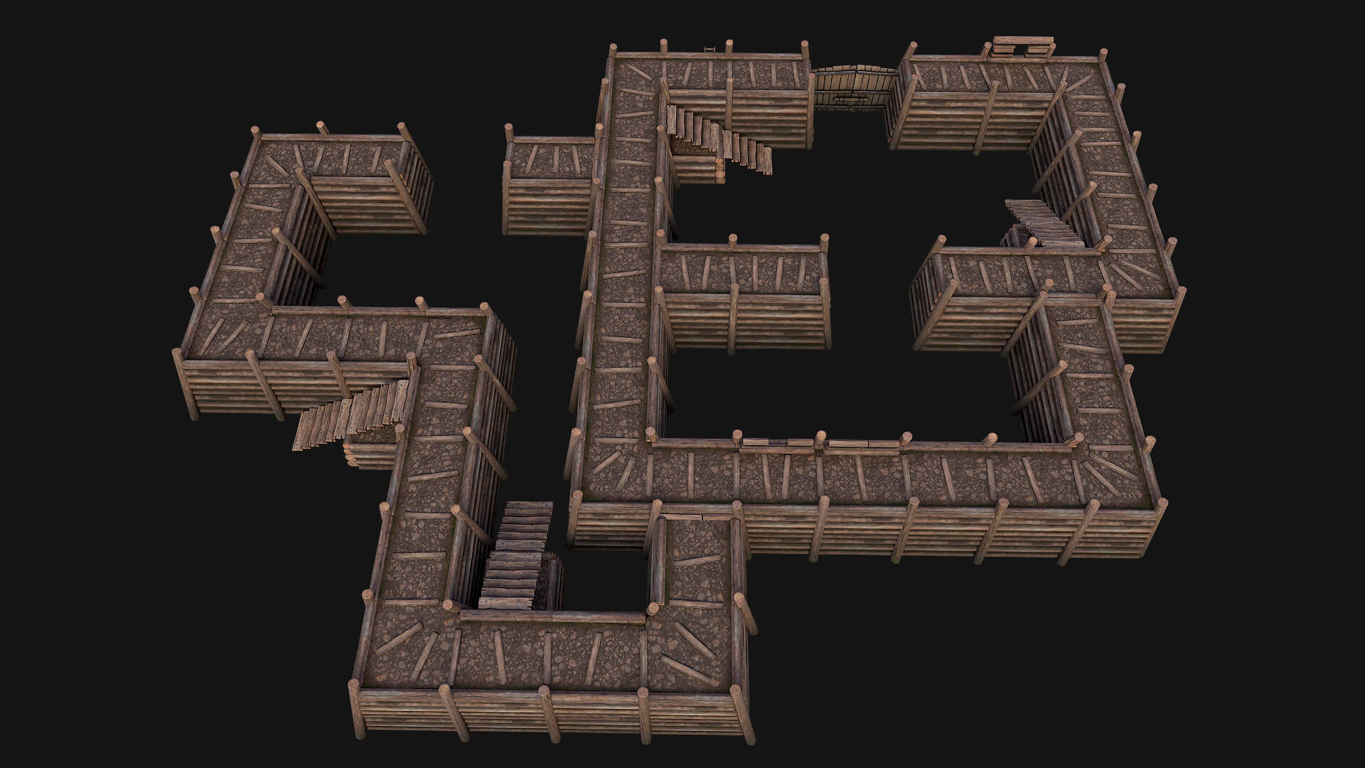 Wooden Castle Fort Walls Modular - 3D Model by Dereza