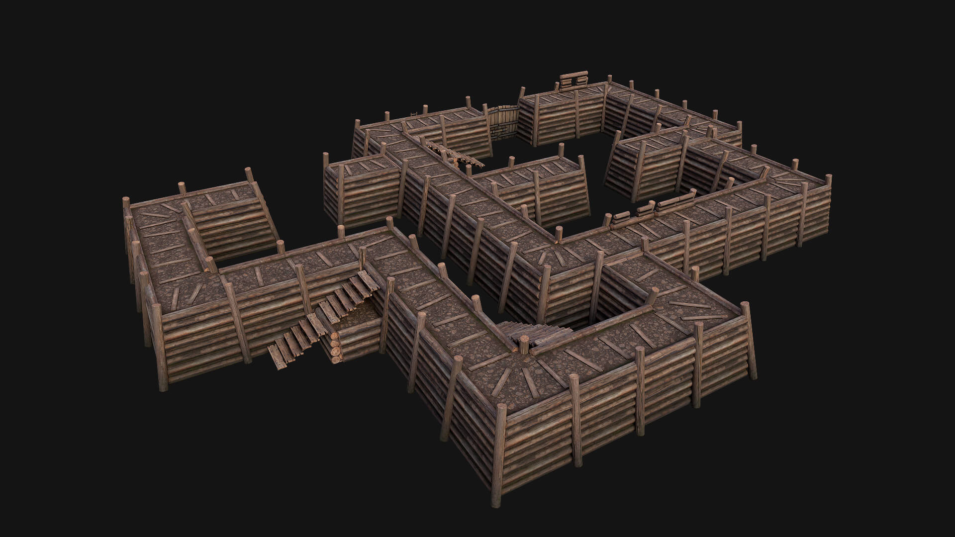 Wooden Castle Fort Walls Modular - 3D Model by Dereza