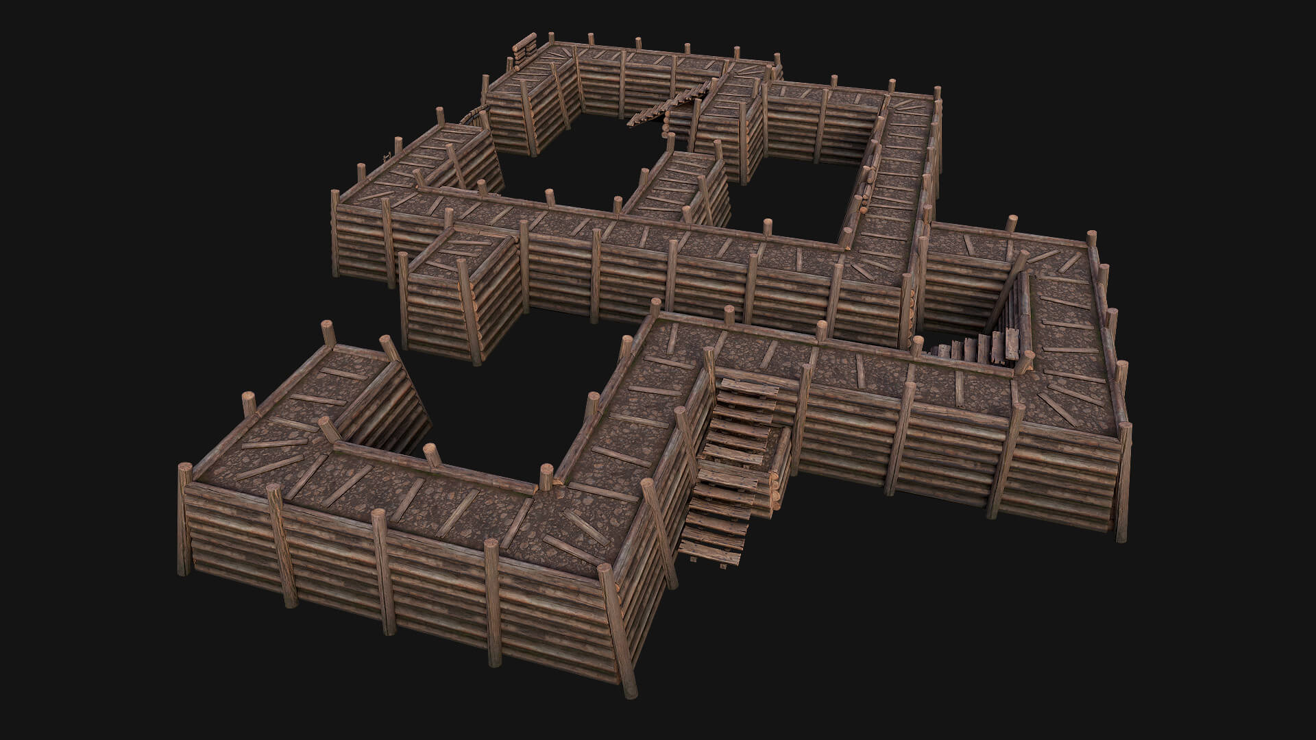 Wooden Castle Fort Walls Modular - 3D Model by Dereza