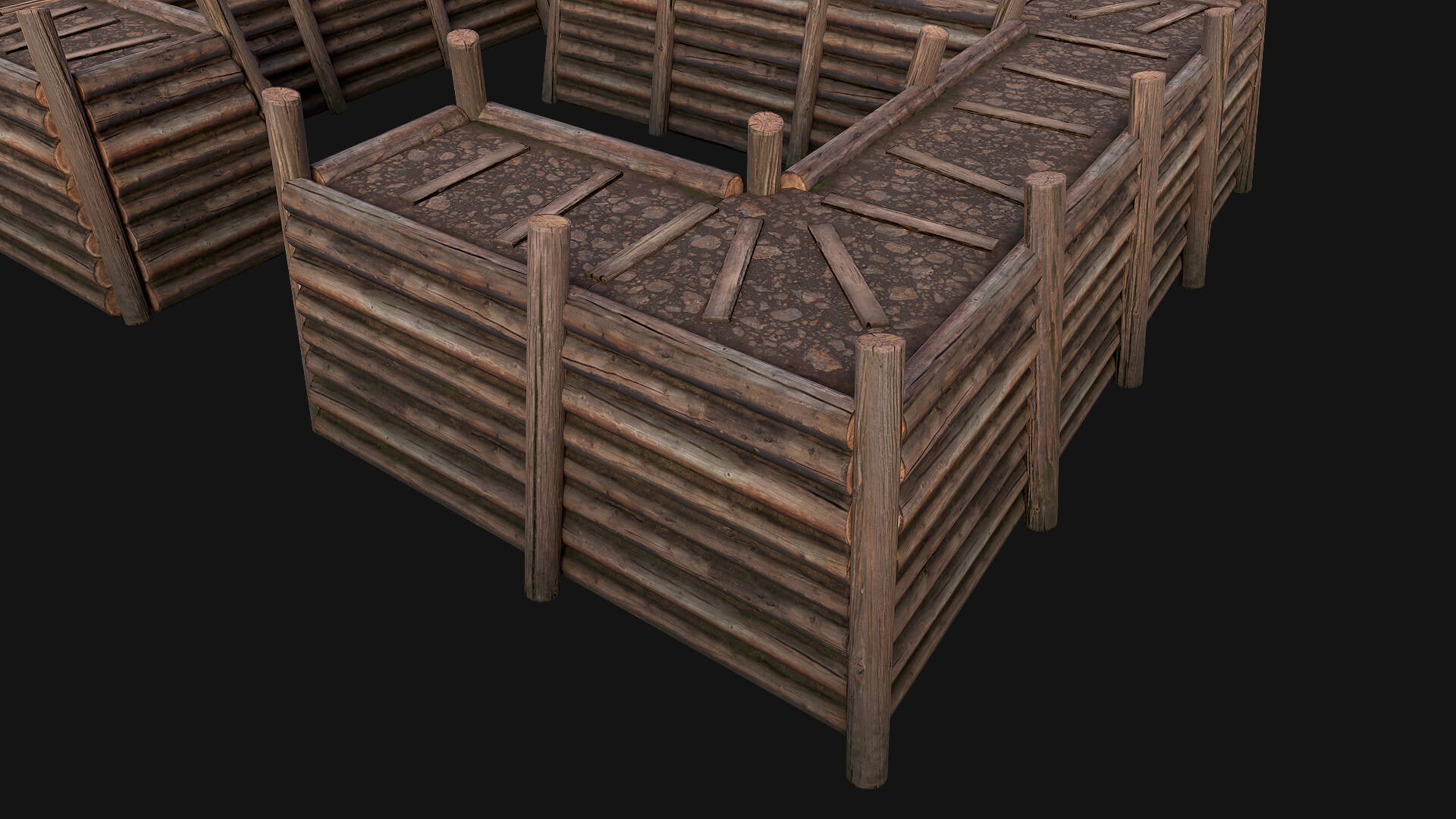 Wooden Castle Fort Walls Modular - 3D Model by Dereza