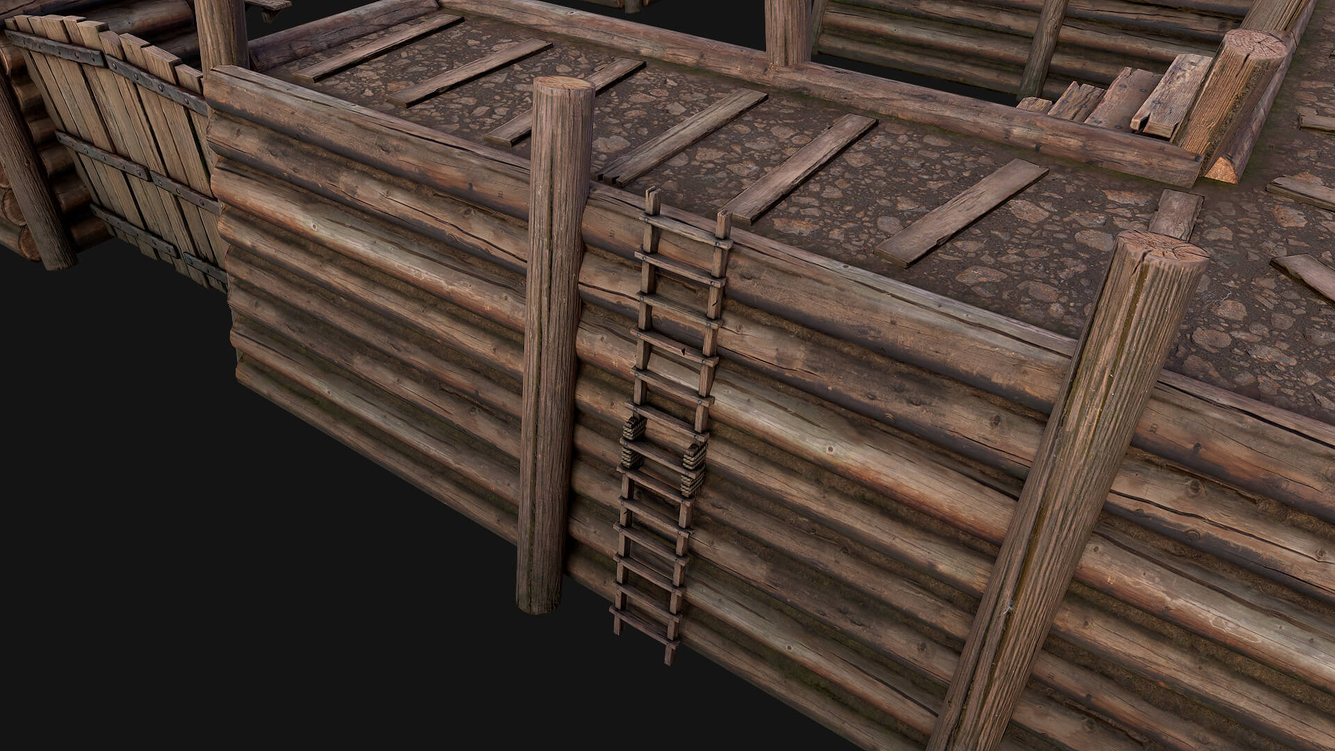 Wooden Castle Fort Walls Modular - 3D Model by Dereza
