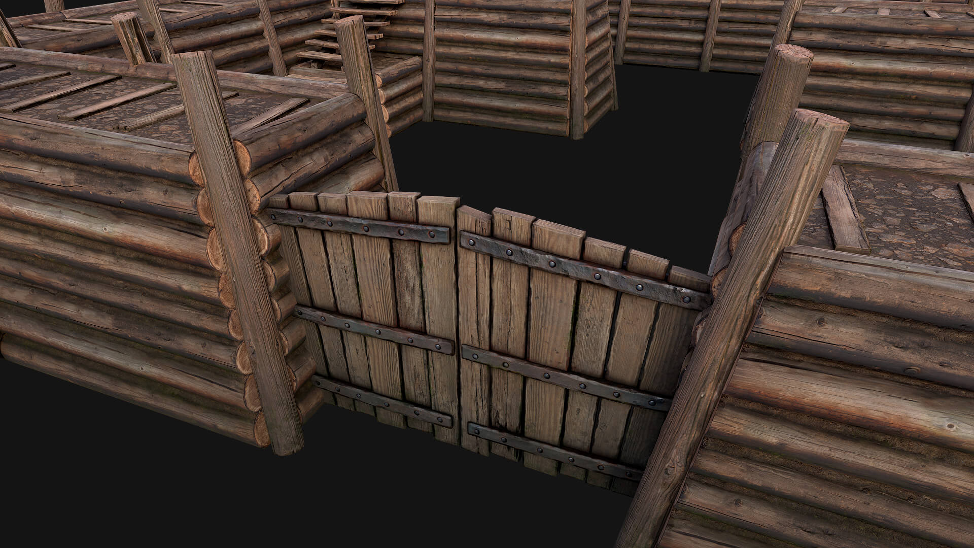 Wooden Castle Fort Walls Modular - 3D Model by Dereza