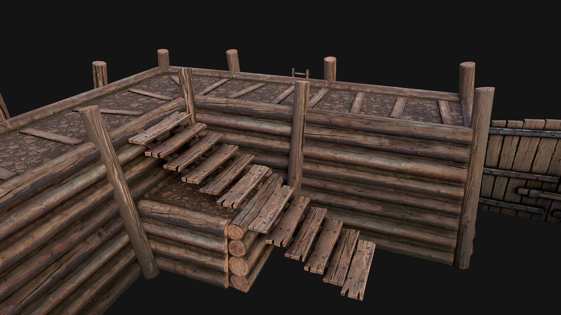 Wooden Castle Fort Walls Modular - 3D Model by Dereza