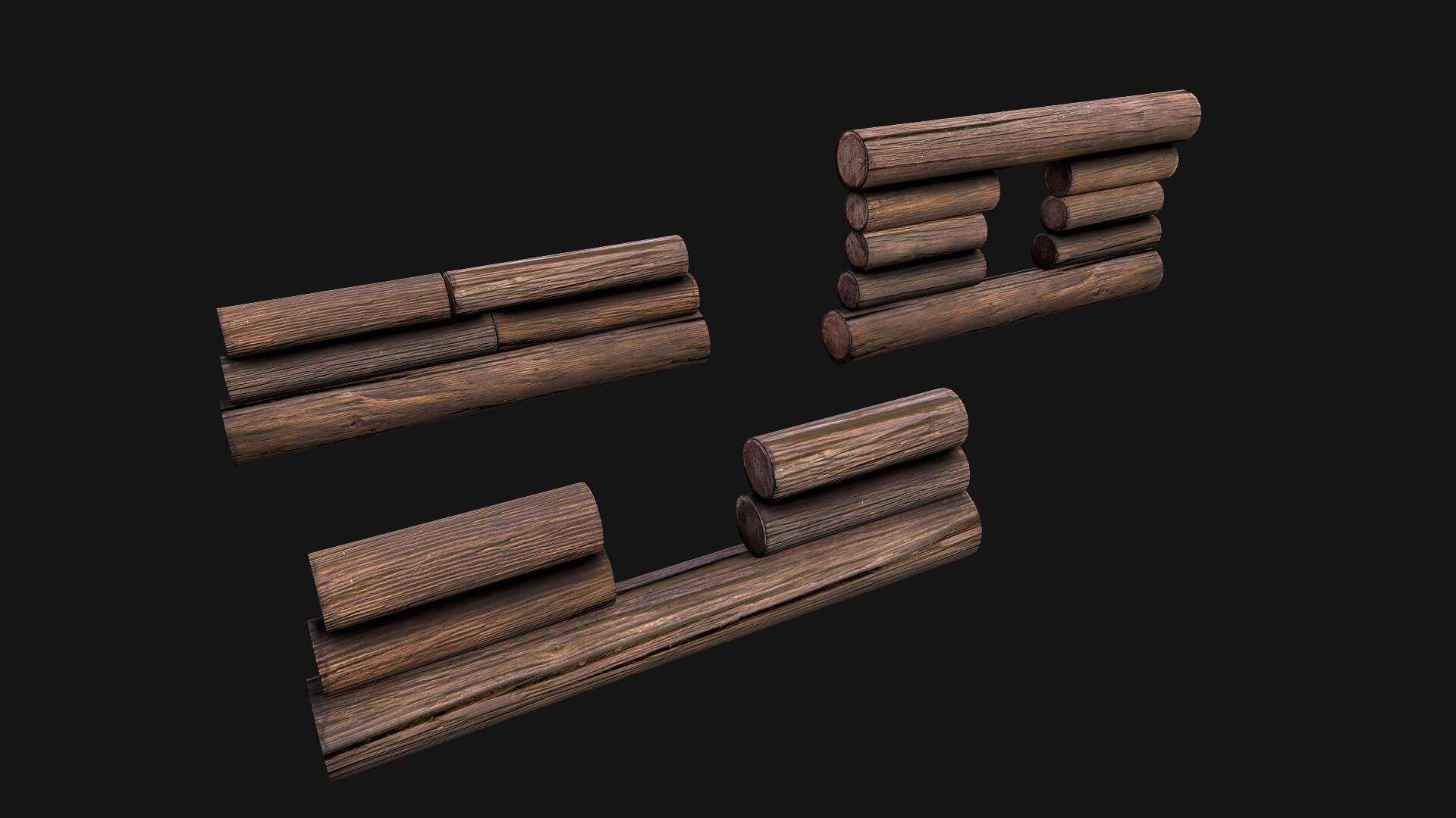 Wooden Castle Fort Walls Modular - 3D Model by Dereza