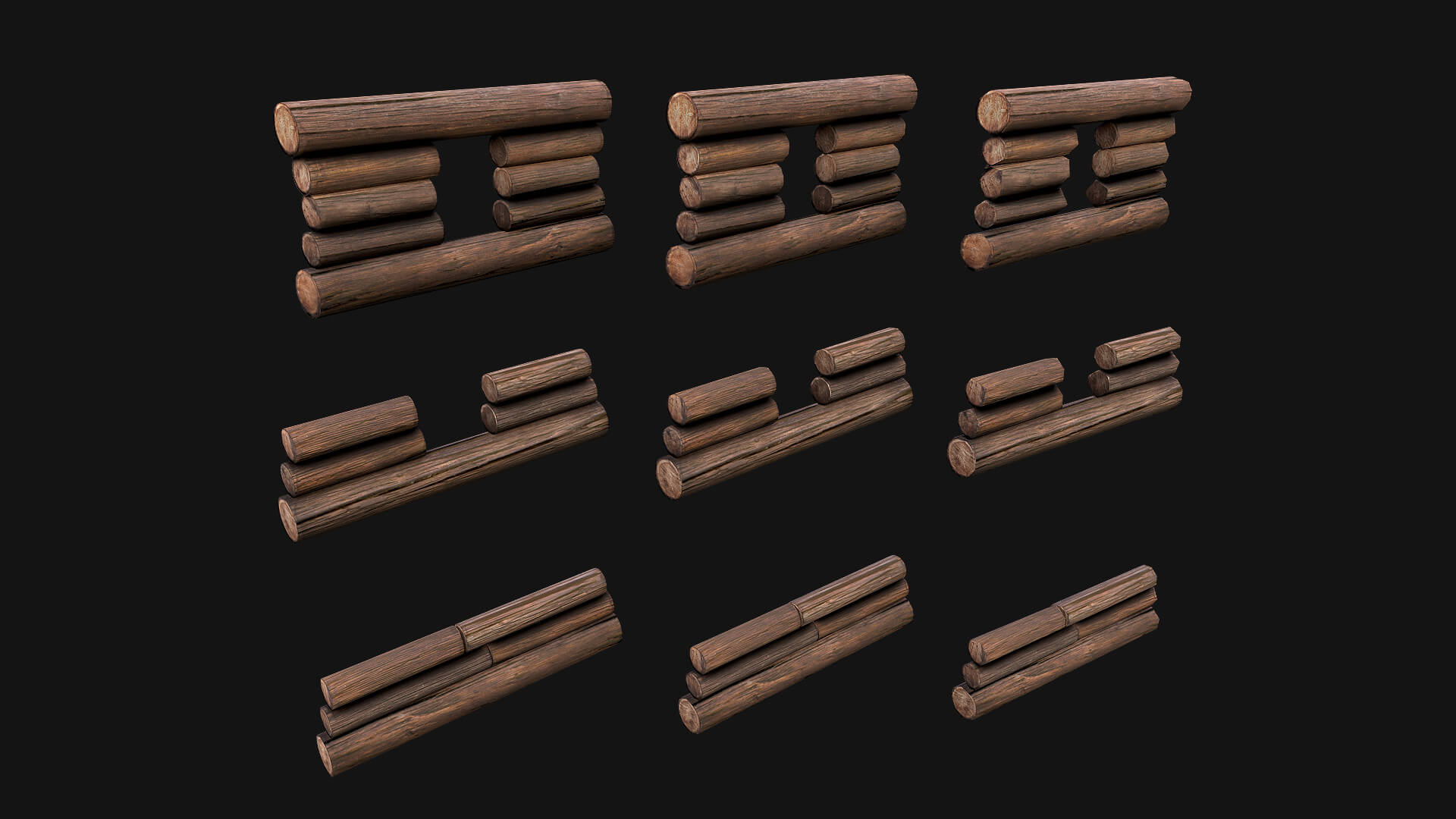 Wooden Castle Fort Walls Modular - 3D Model by Dereza