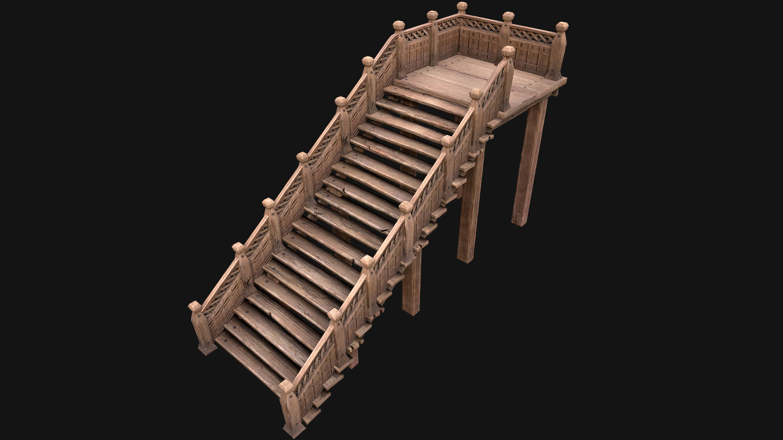 Wooden Stairs Medieval - 3D Model by Dereza