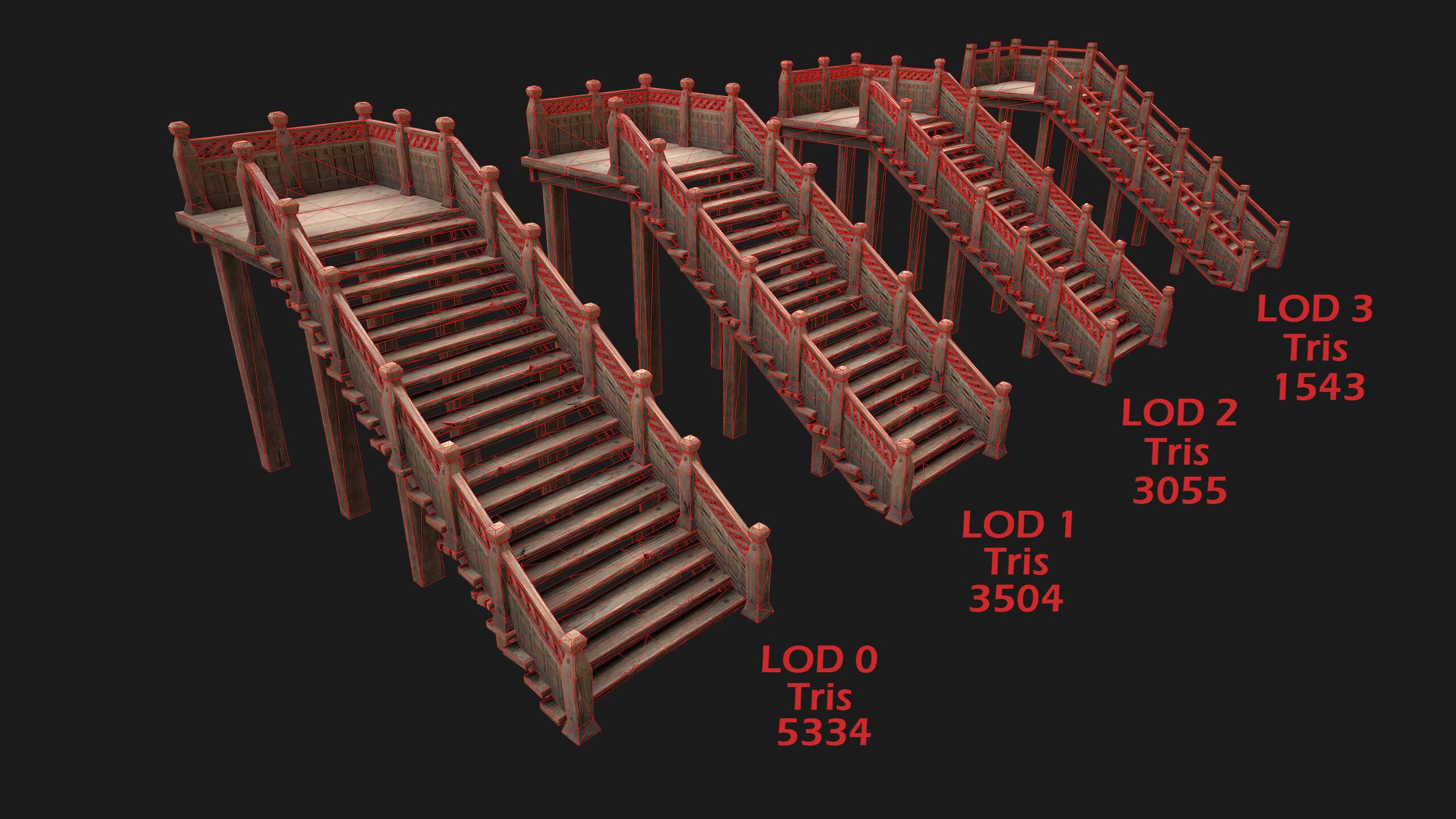 Wooden Stairs Medieval - 3D Model by Dereza