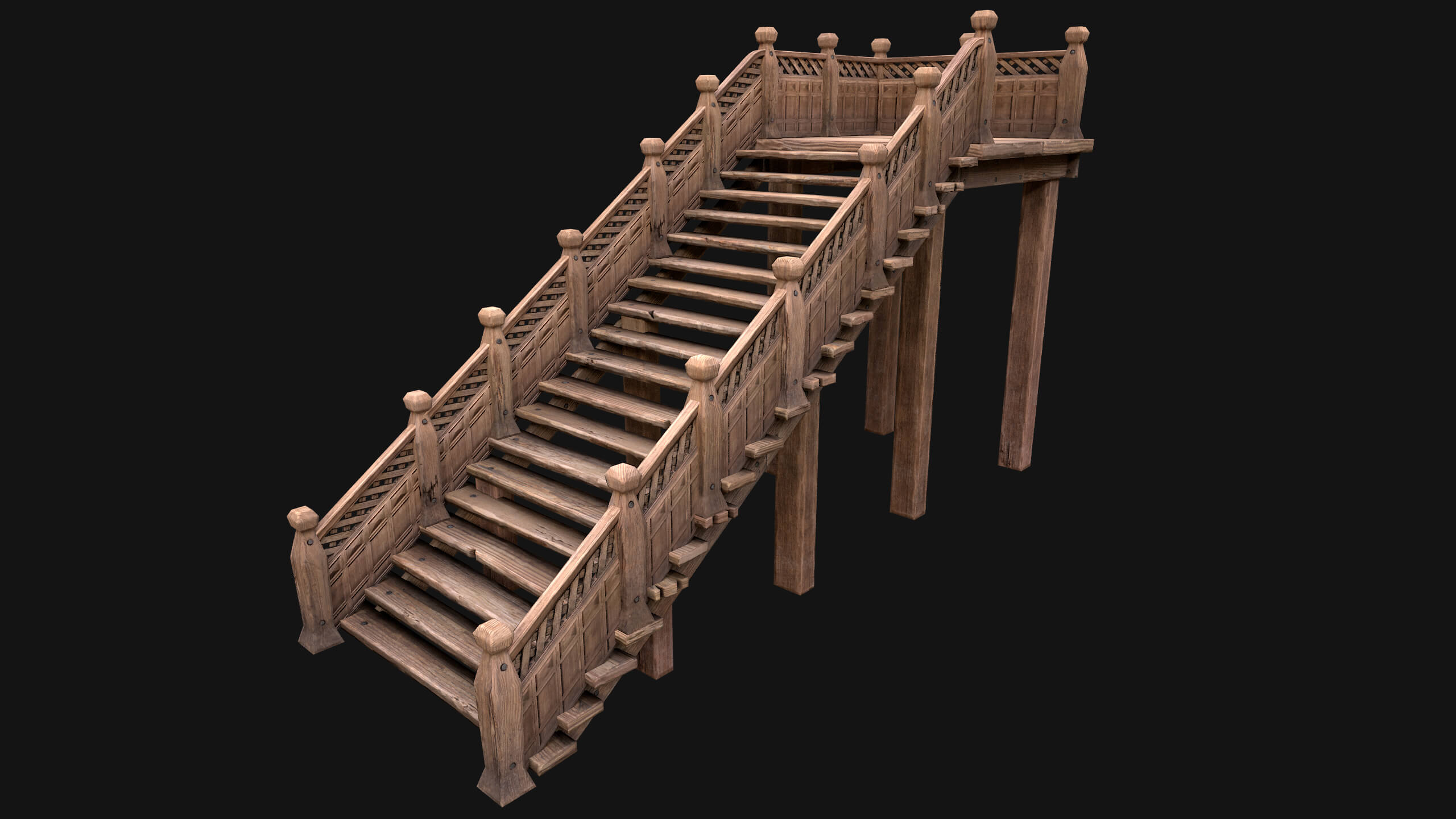 Wooden Stairs Medieval - 3D Model by Dereza