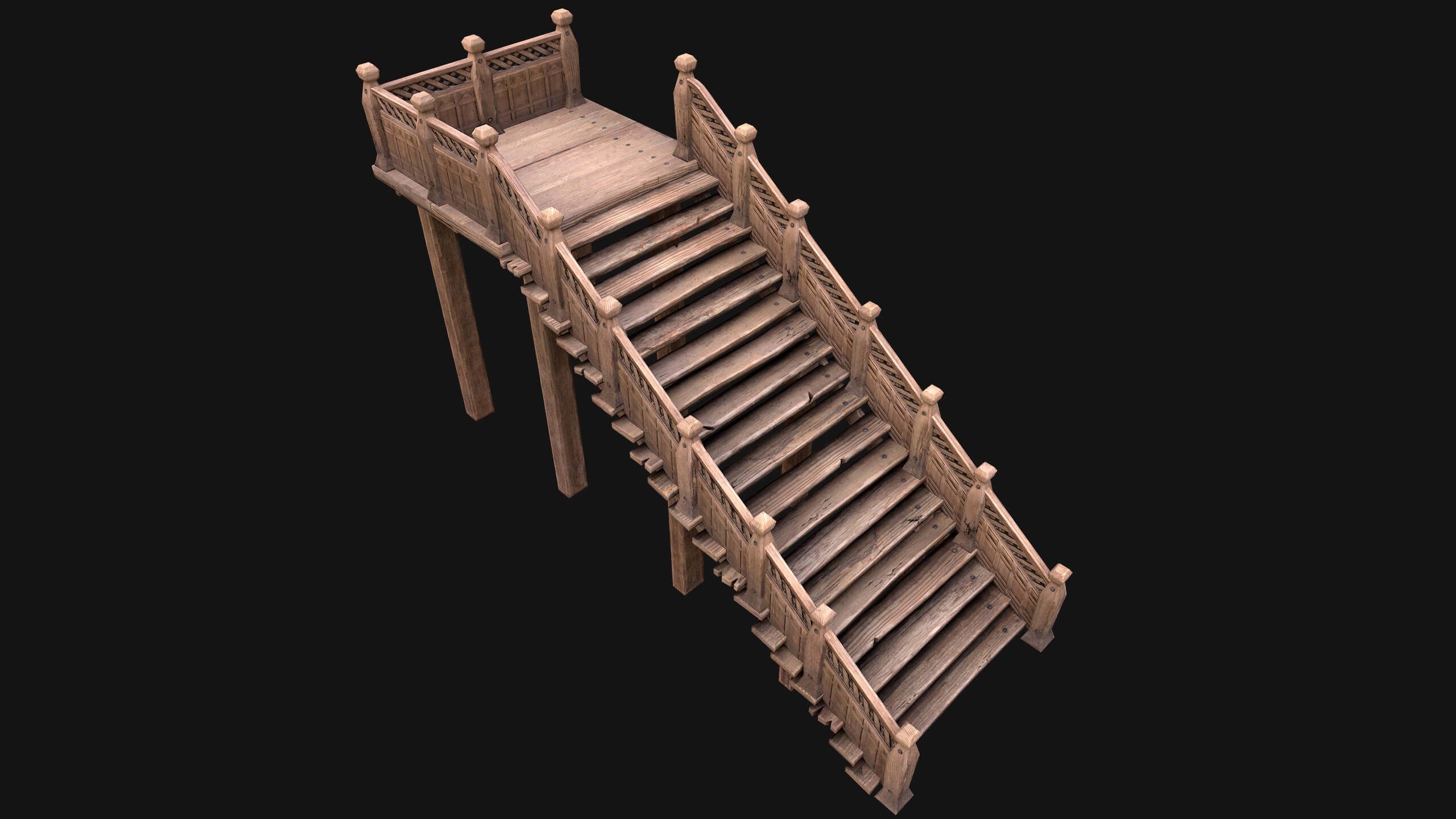 Wooden Stairs Medieval - 3D Model by Dereza