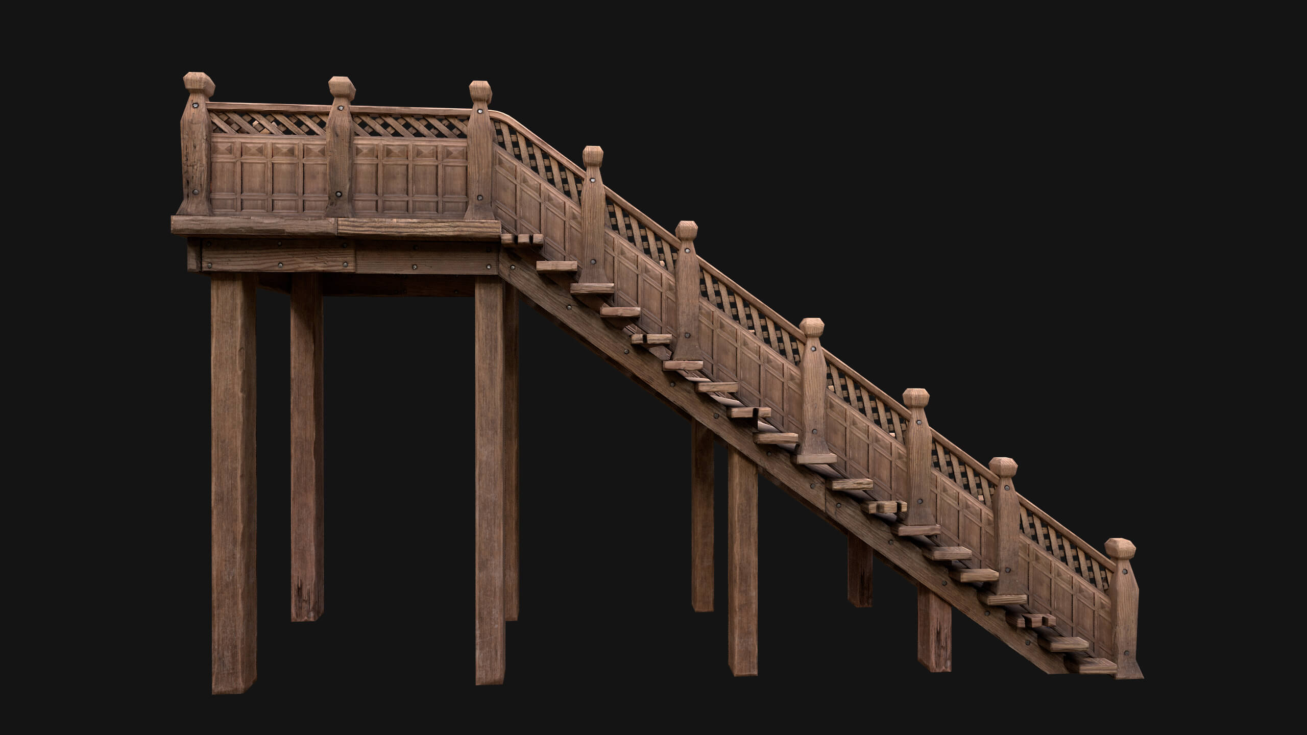 Wooden Stairs Medieval - 3D Model by Dereza
