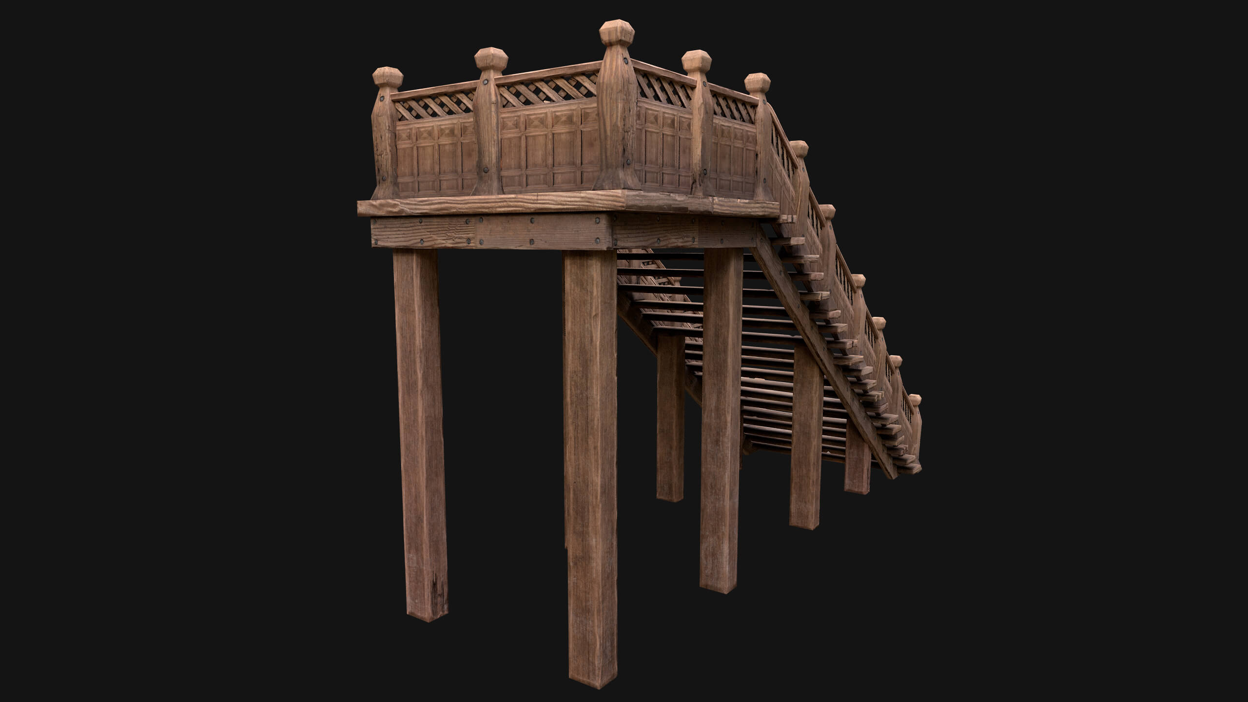 Wooden Stairs Medieval - 3D Model by Dereza