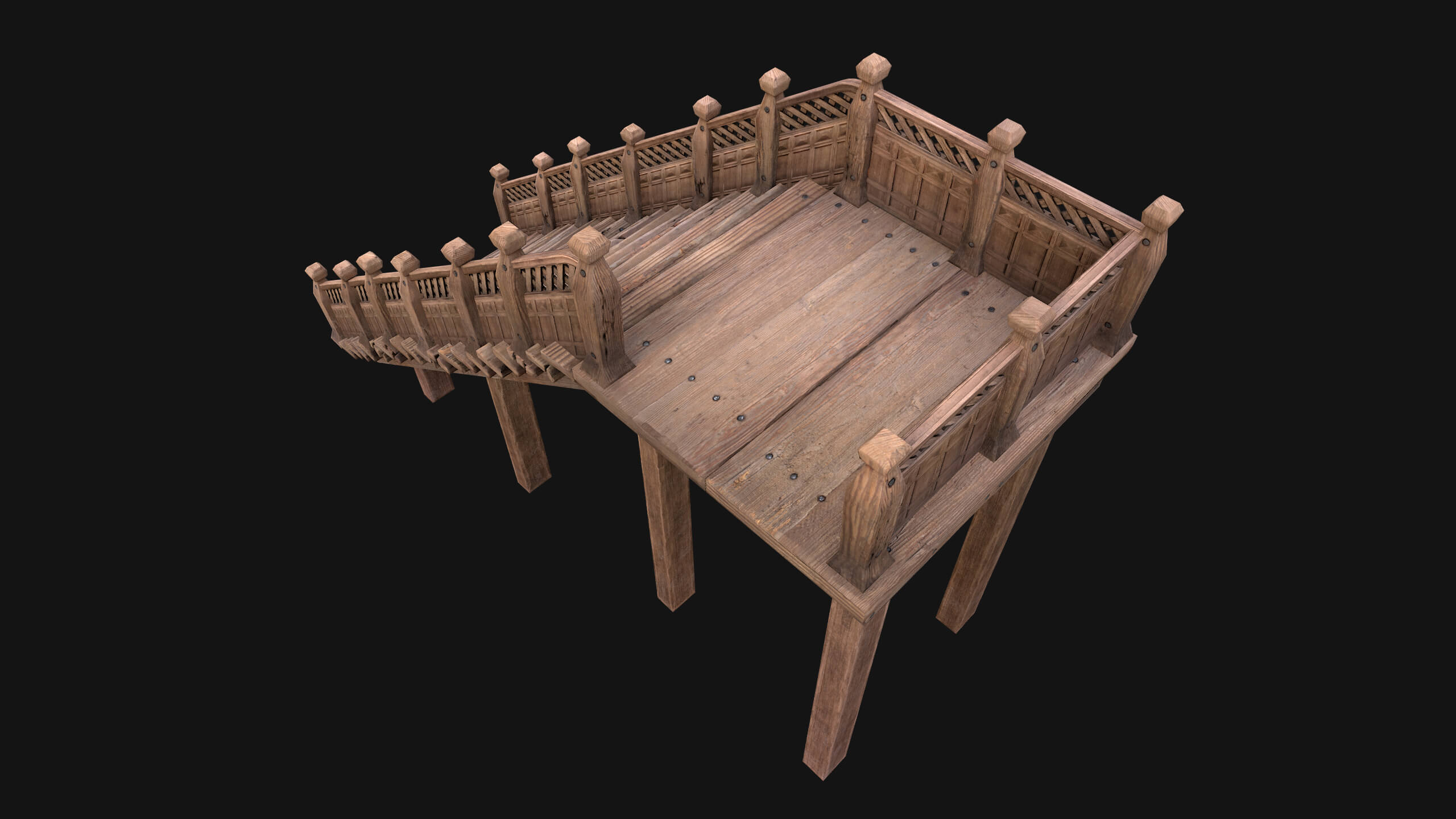Wooden Stairs Medieval - 3D Model by Dereza