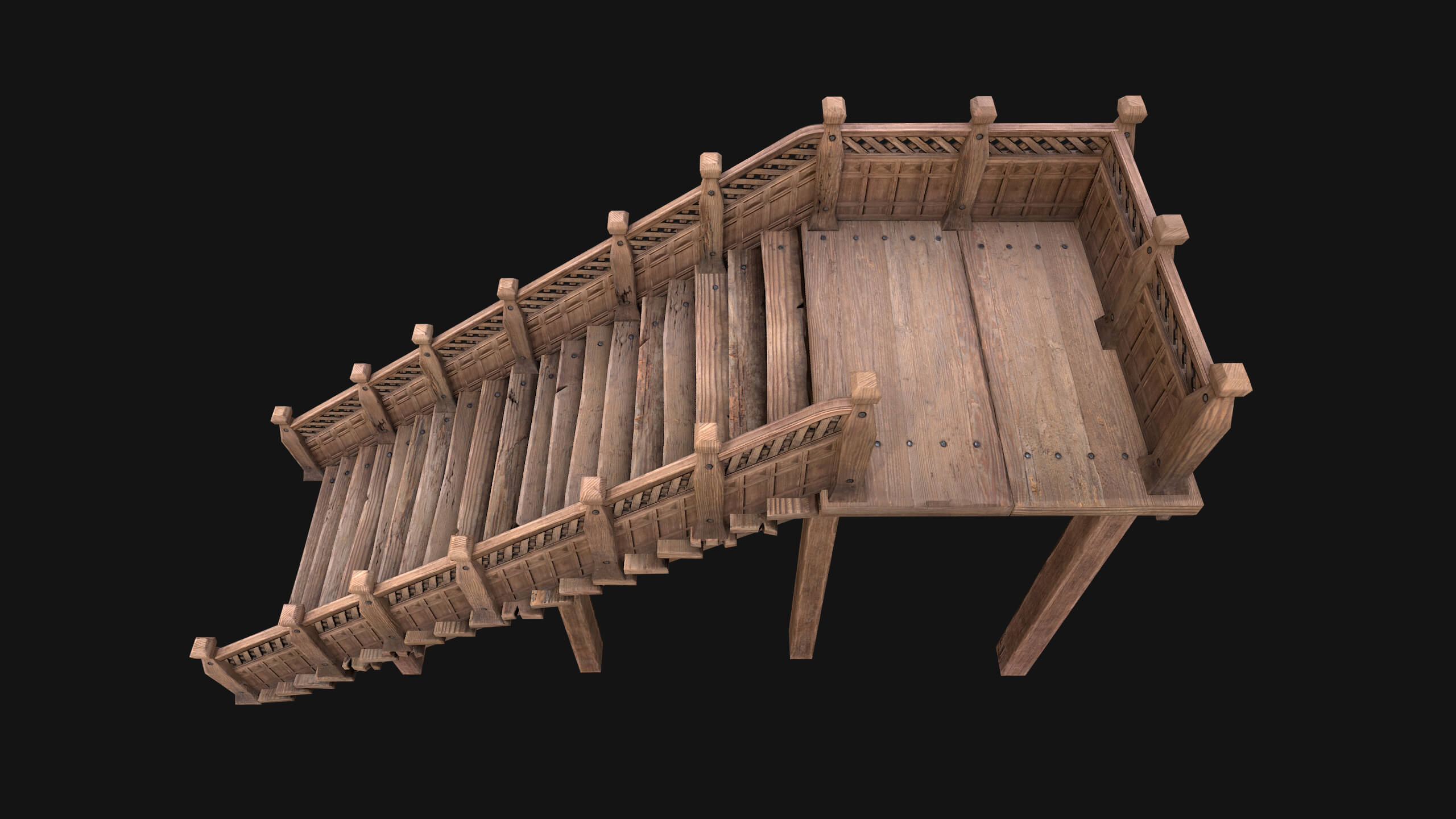 Wooden Stairs Medieval - 3D Model by Dereza