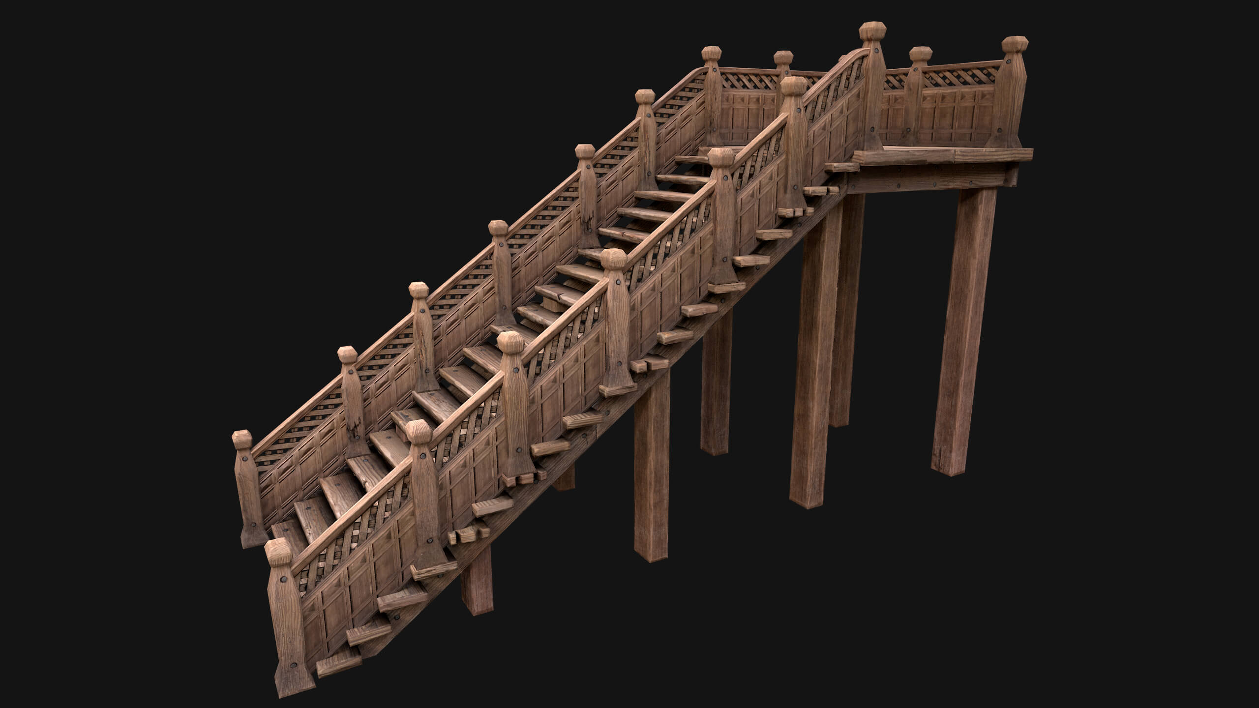Wooden Stairs Medieval - 3D Model by Dereza