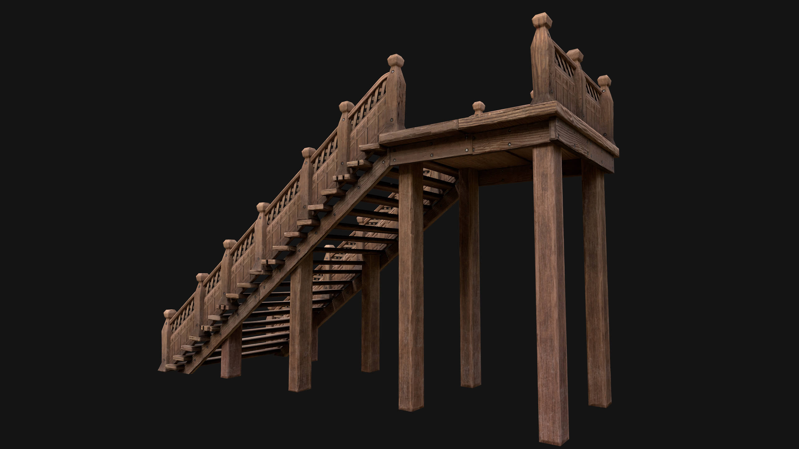 Wooden Stairs Medieval - 3D Model by Dereza
