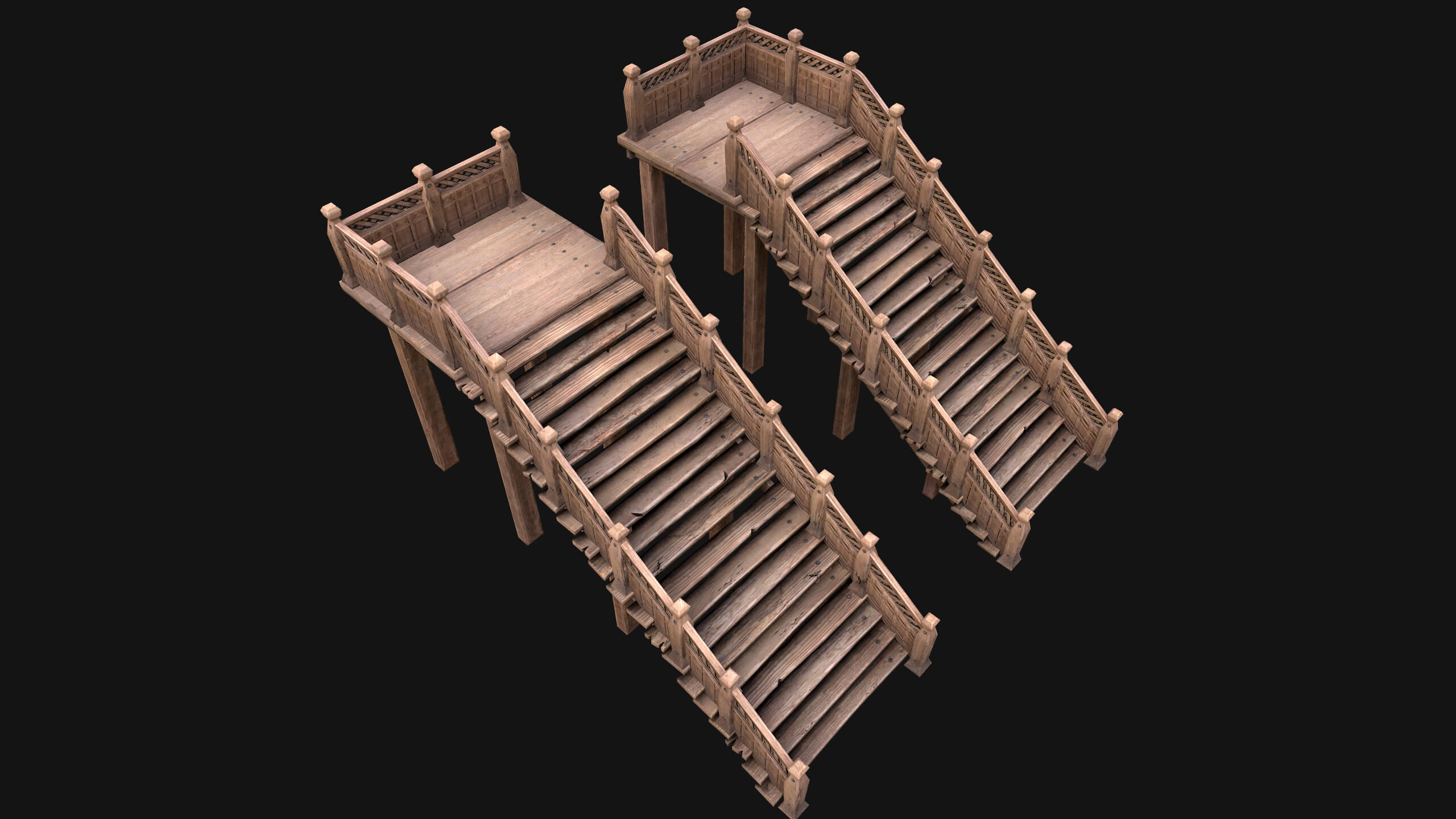Wooden Stairs Medieval - 3D Model by Dereza