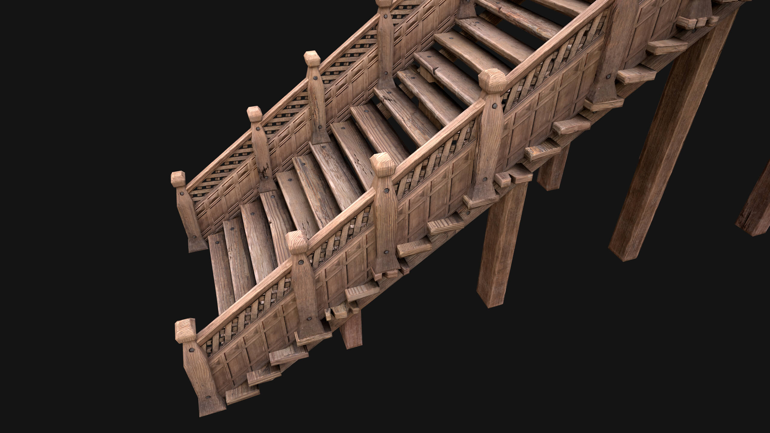 Wooden Stairs Medieval - 3D Model by Dereza