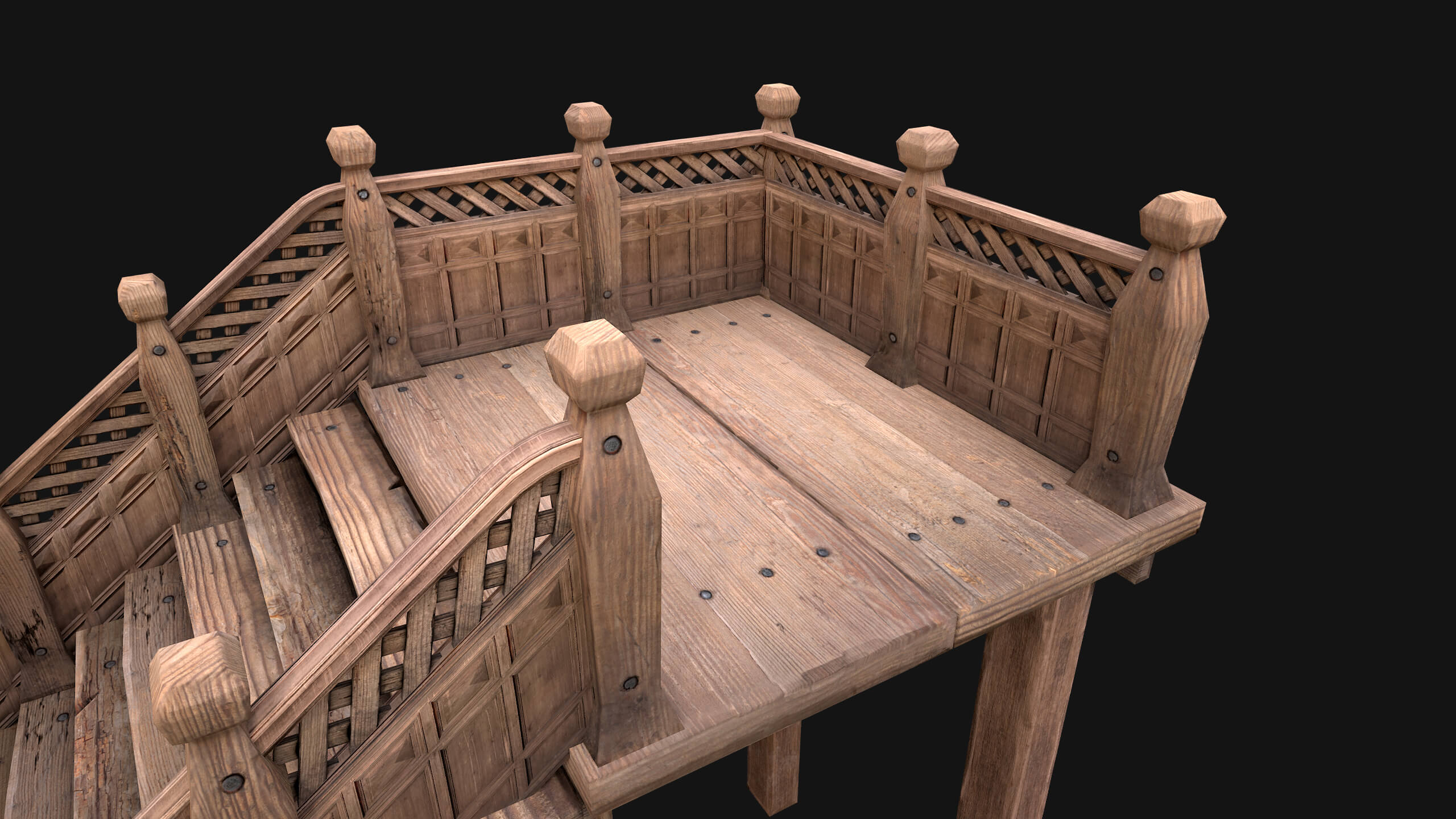 Wooden Stairs Medieval - 3D Model by Dereza