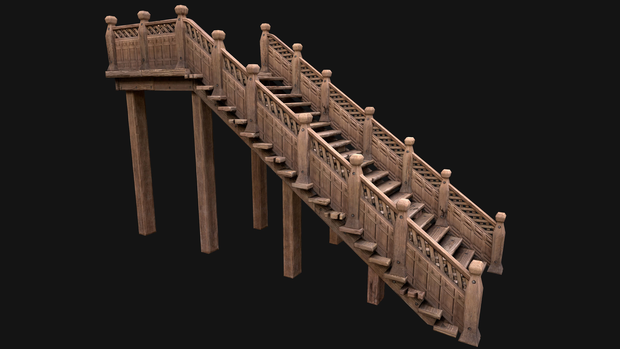 Wooden Stairs Medieval - 3D Model by Dereza