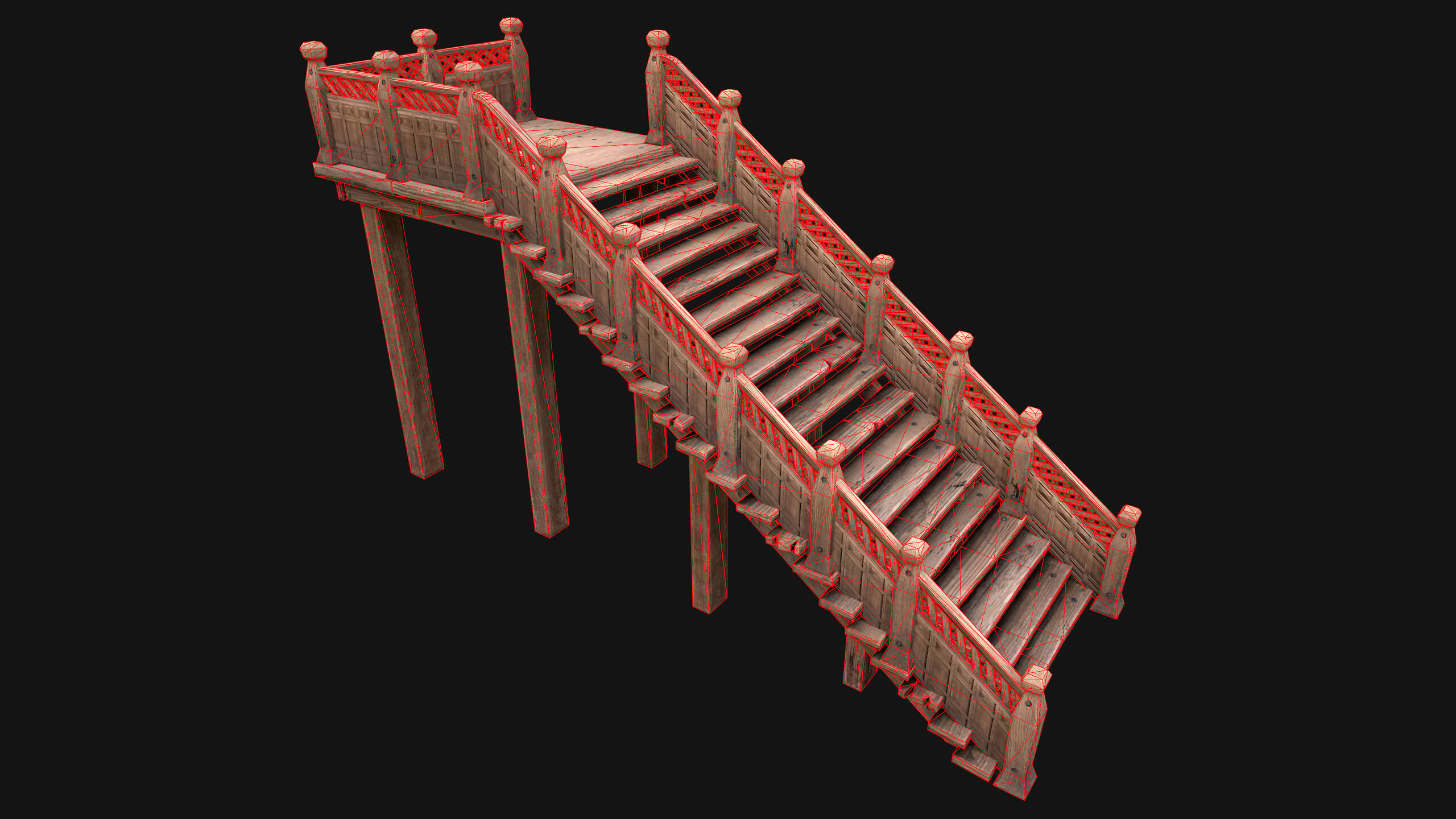 Wooden Stairs Medieval - 3D Model by Dereza