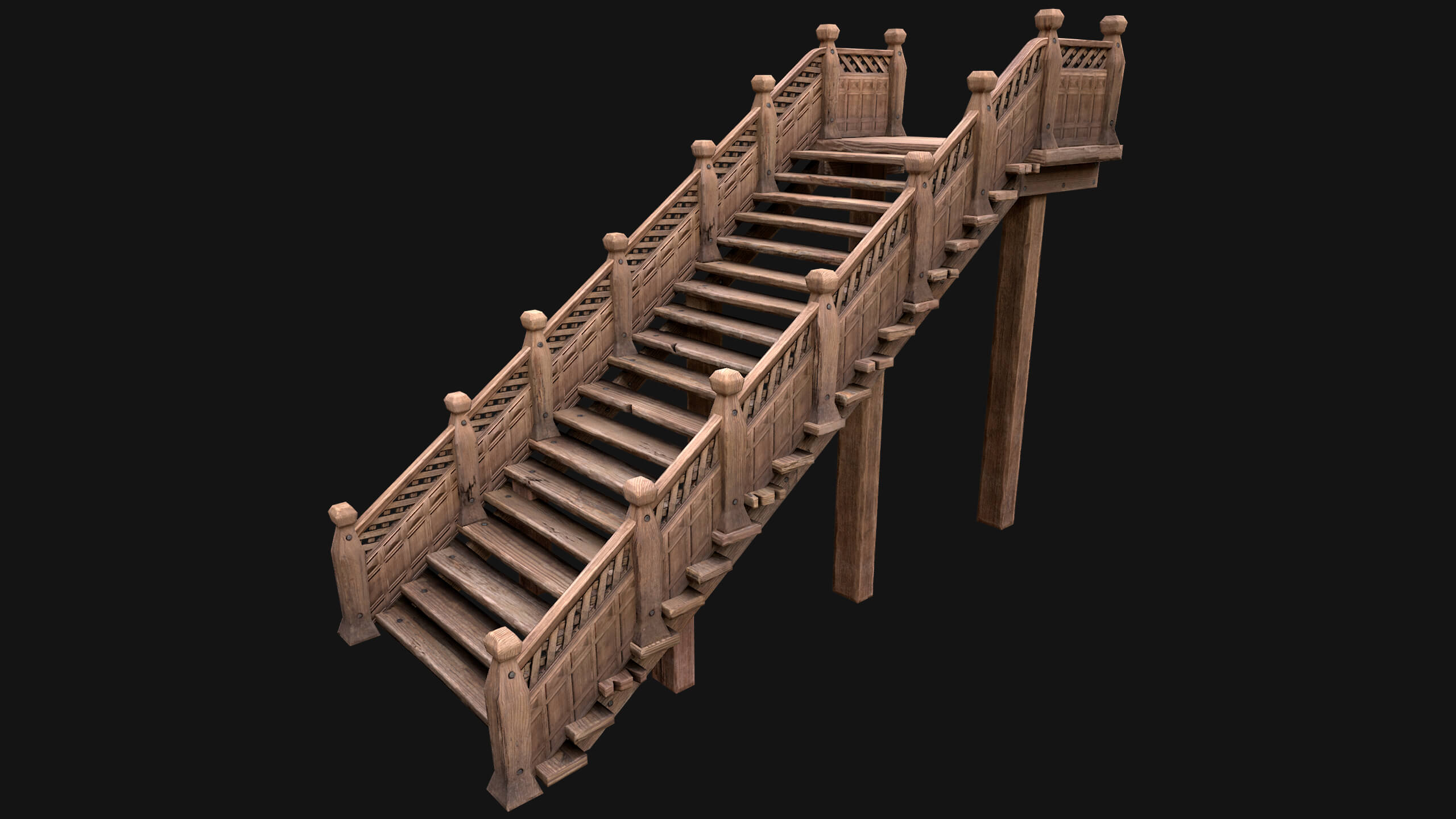 Wooden Staircase Medieval - 3D Model by Dereza