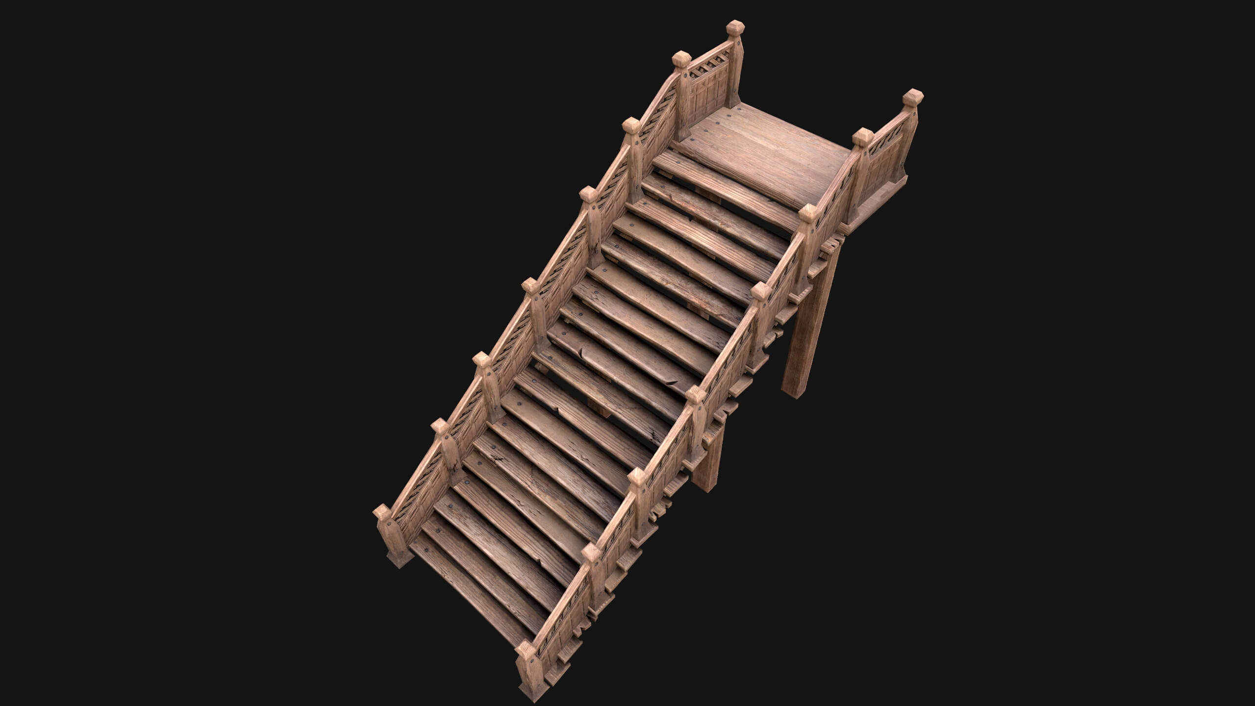 Wooden Staircase Medieval - 3D Model by Dereza