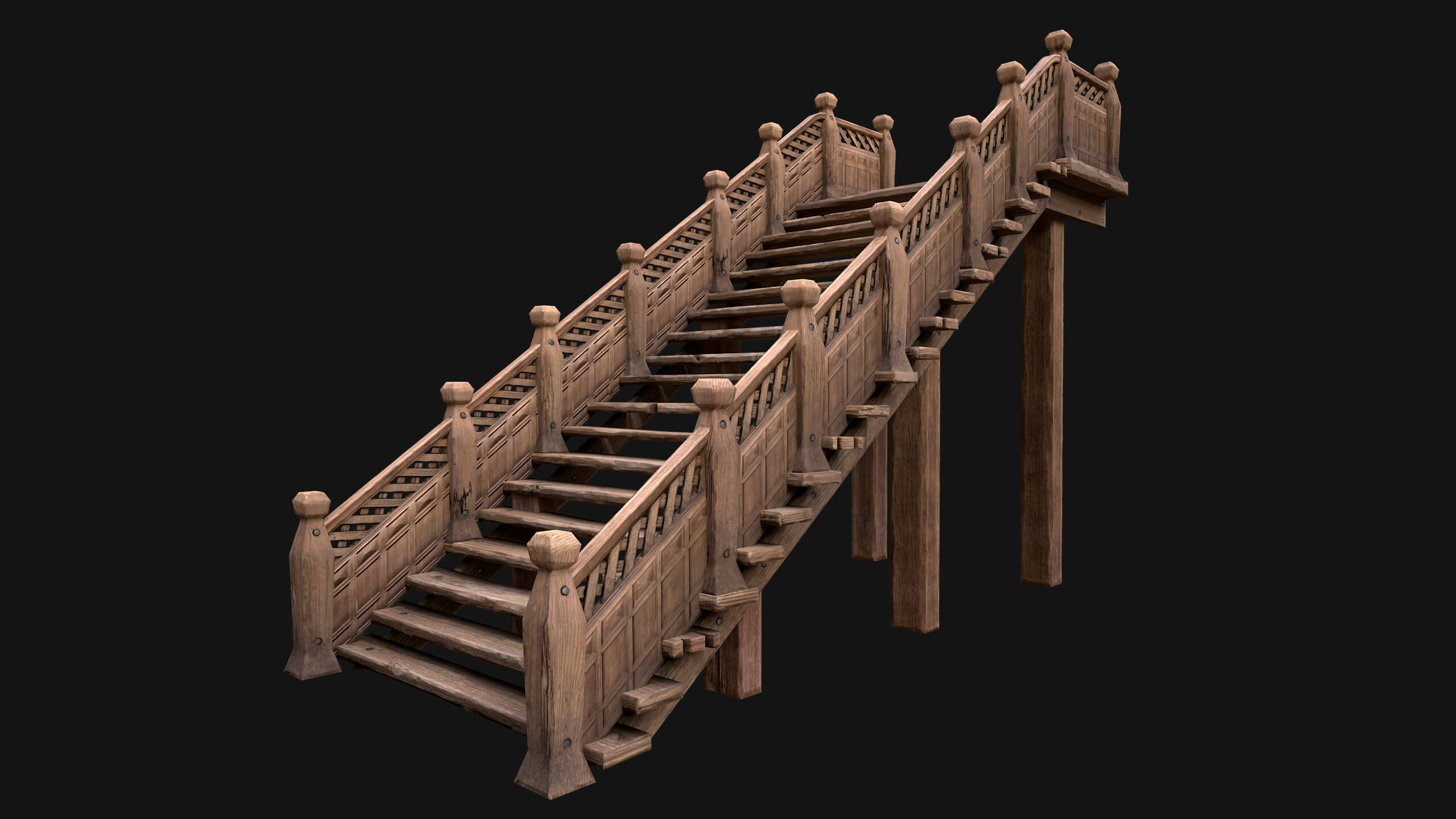 Wooden Staircase Medieval - 3D Model by Dereza