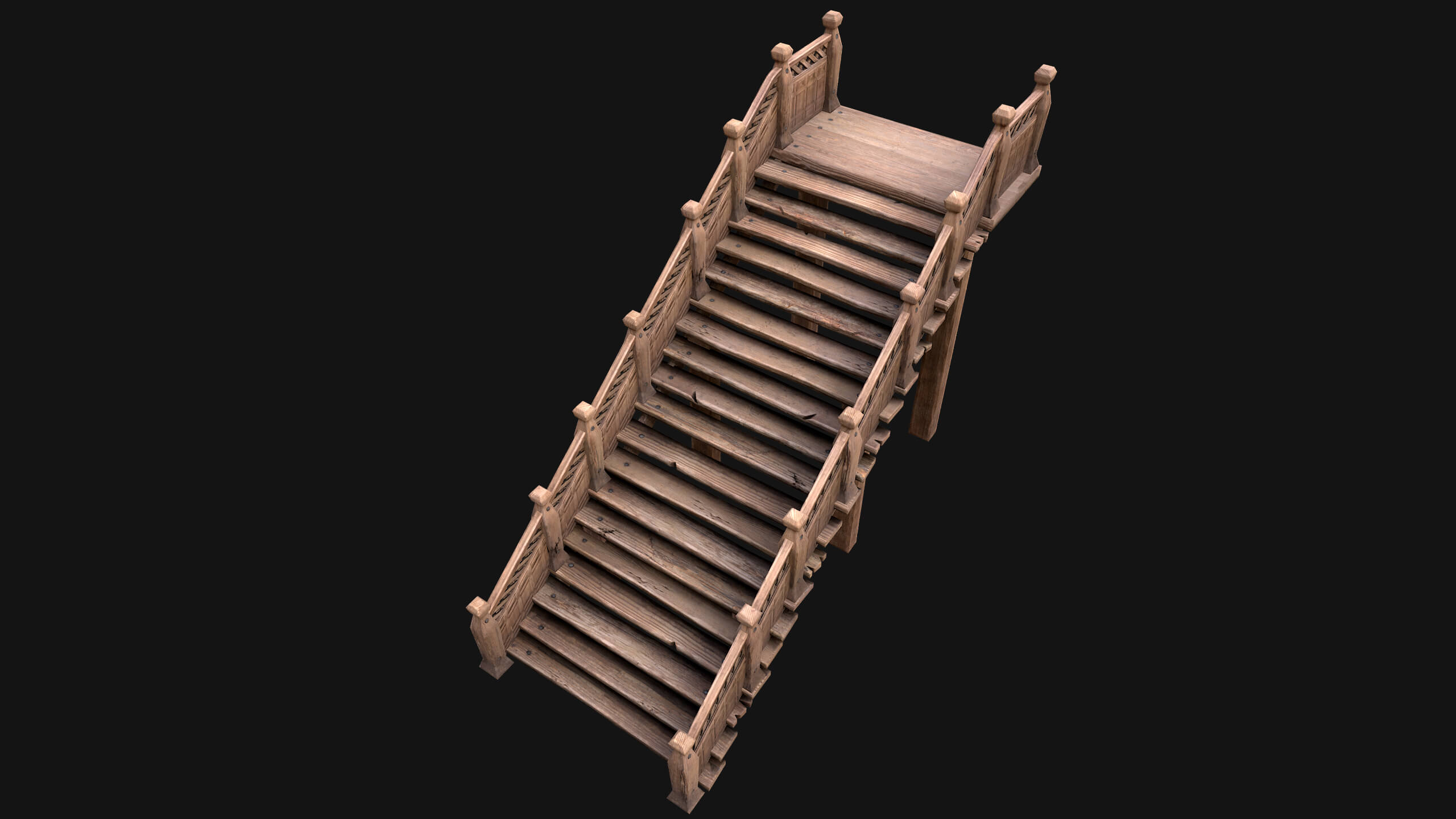 Wooden Staircase Medieval - 3D Model by Dereza