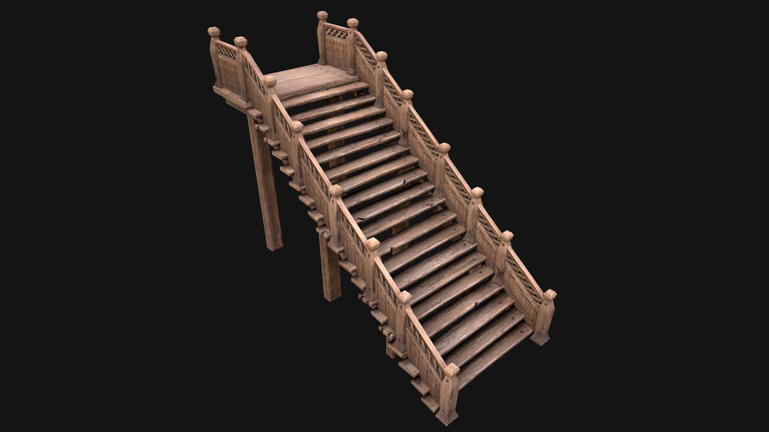 Wooden Staircase Medieval - 3D Model by Dereza