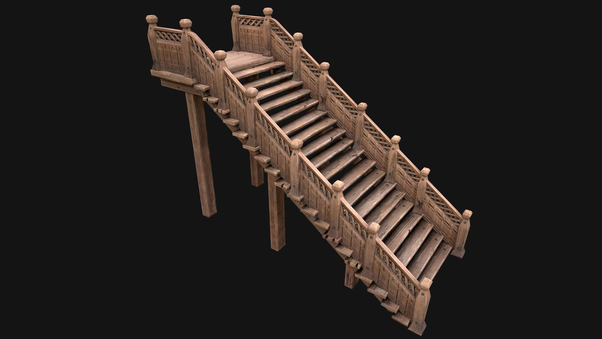 Wooden Staircase Medieval - 3D Model by Dereza