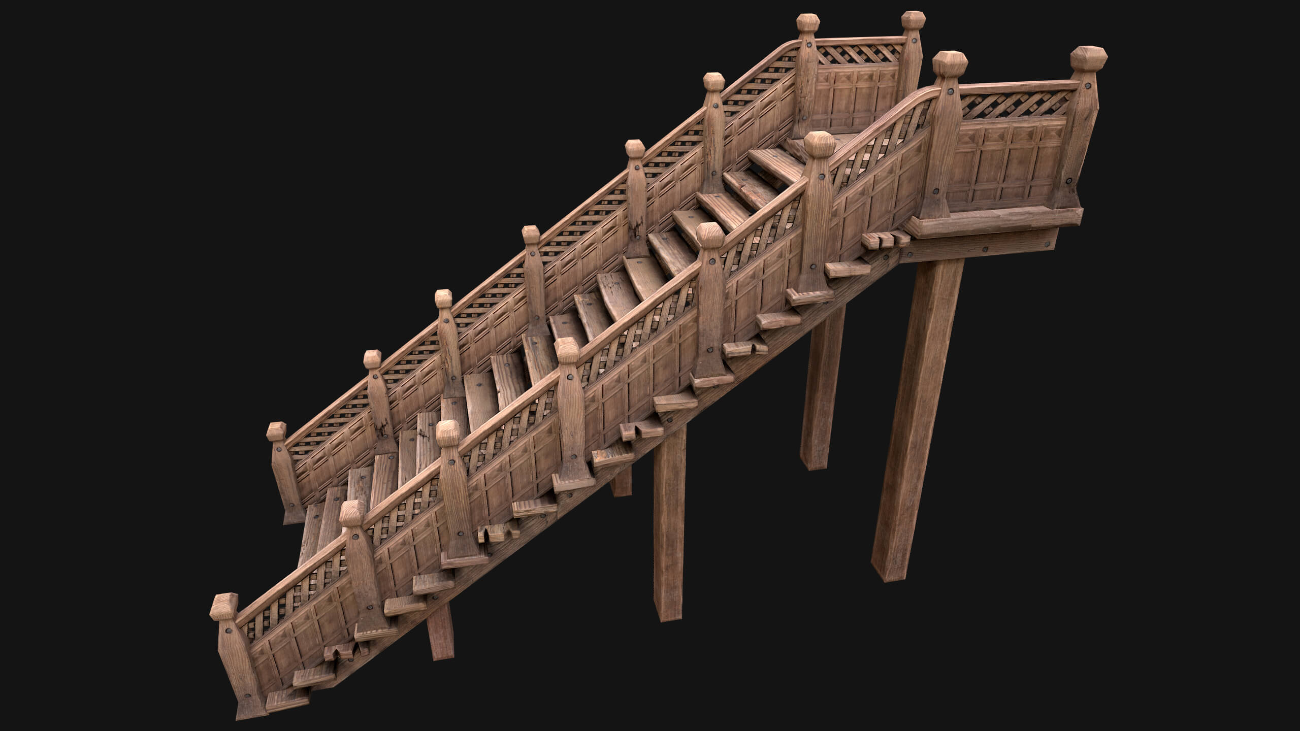 Wooden Staircase Medieval - 3D Model by Dereza