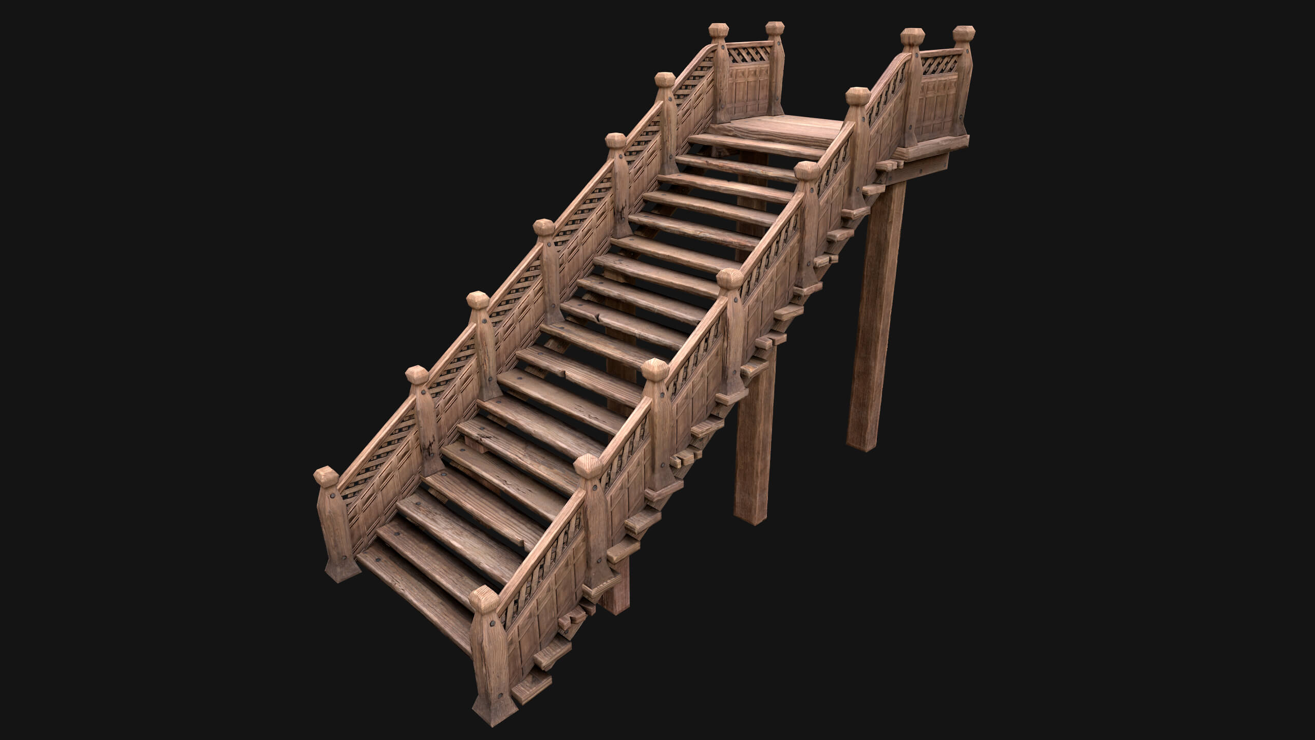 Wooden Staircase Medieval - 3D Model by Dereza