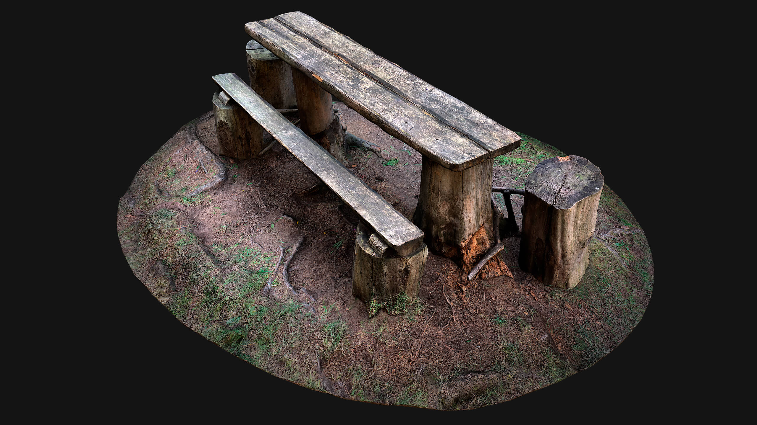 Wooden Table Bench Stump Resting Place in The Forest - 3D Model by Dereza