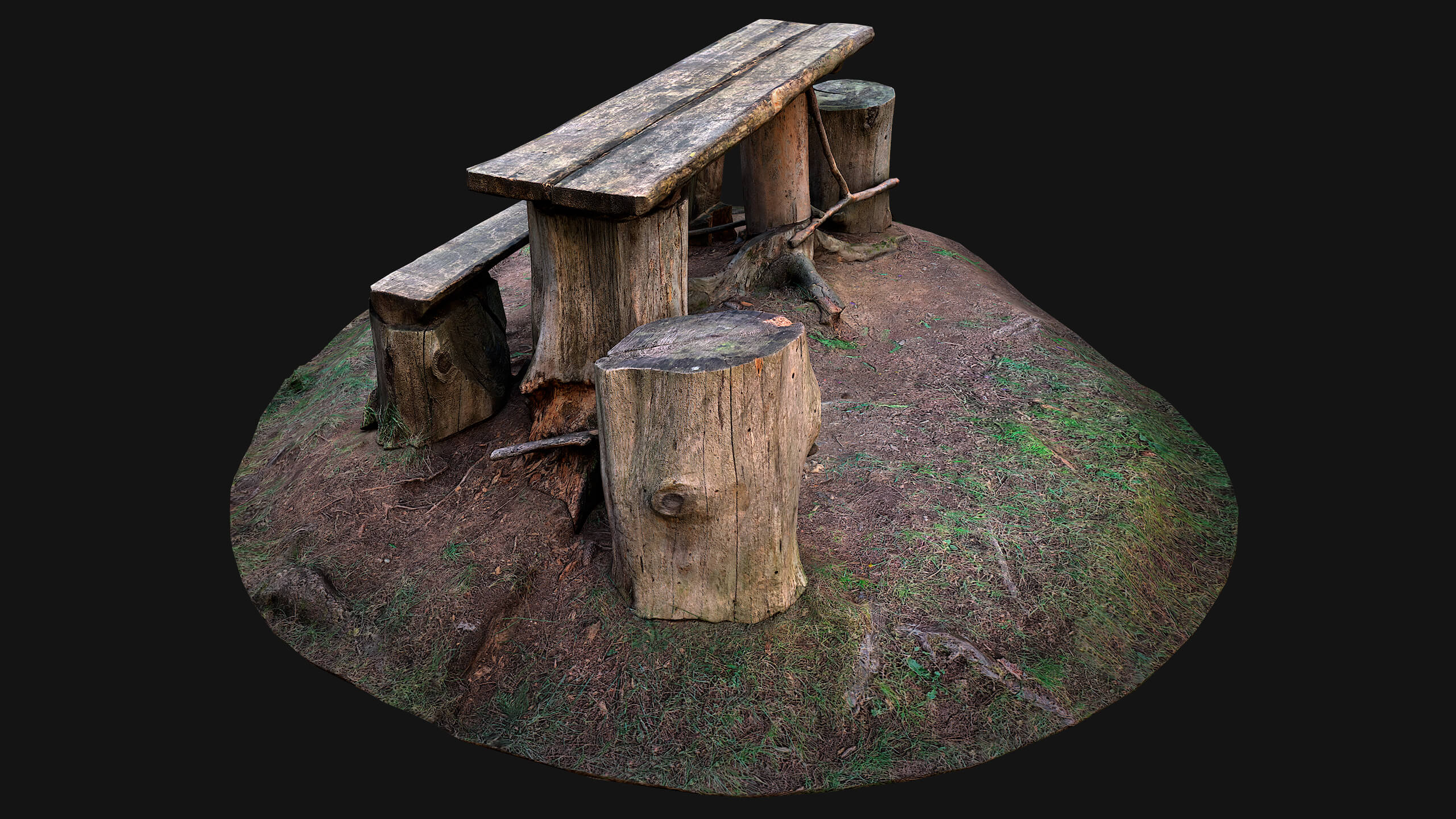 Wooden Table Bench Stump Resting Place in The Forest - 3D Model by Dereza