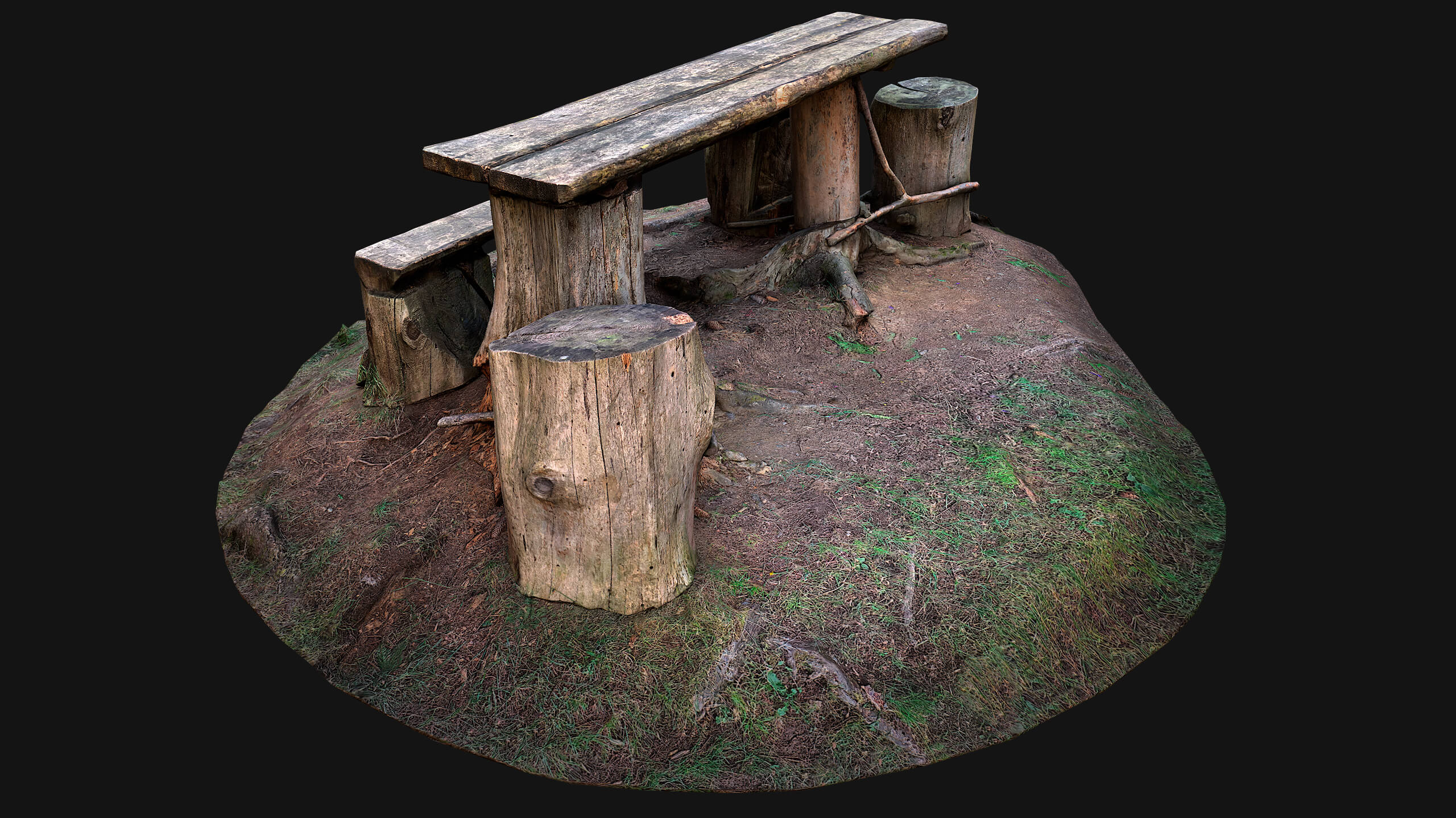 Wooden Table Bench Stump Resting Place in The Forest - 3D Model by Dereza