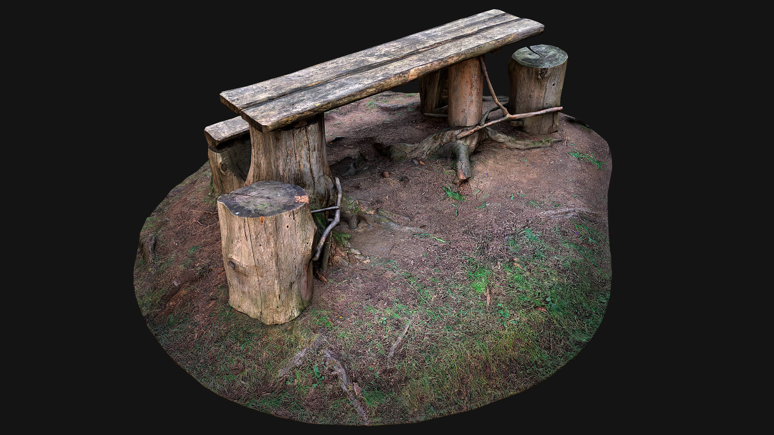 Wooden Table Bench Stump Resting Place in The Forest - 3D Model by Dereza
