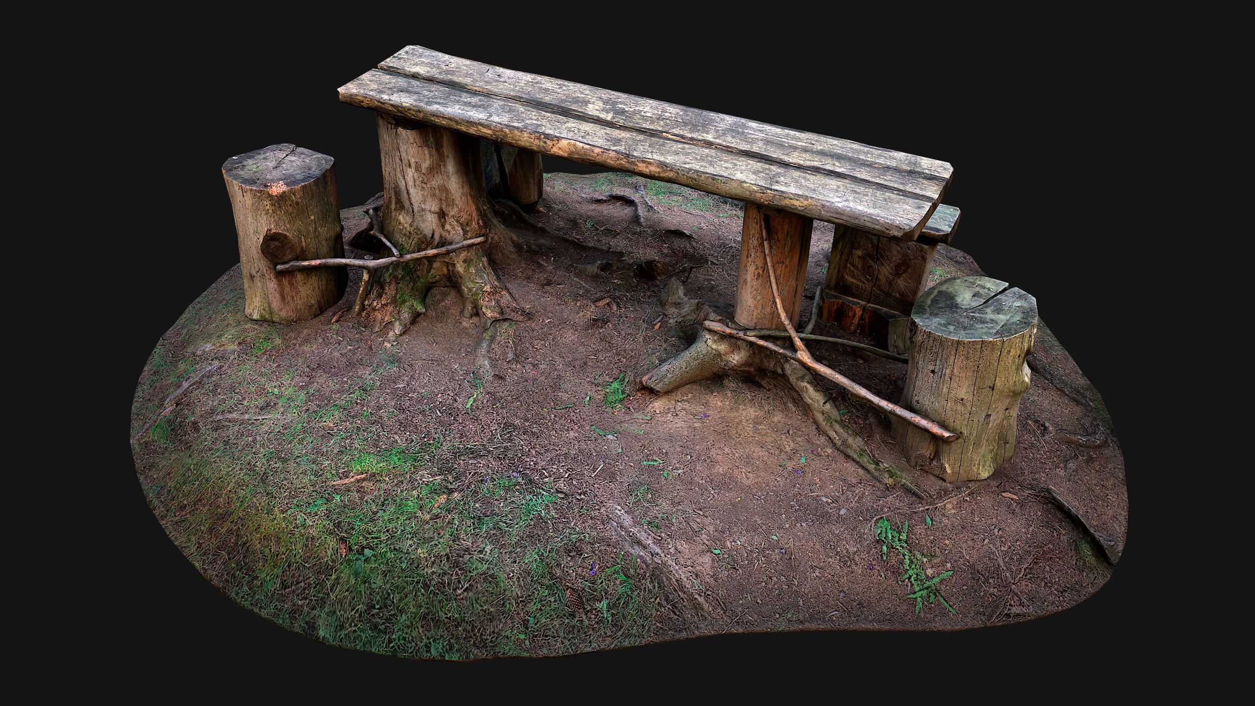 Wooden Table Bench Stump Resting Place in The Forest - 3D Model by Dereza