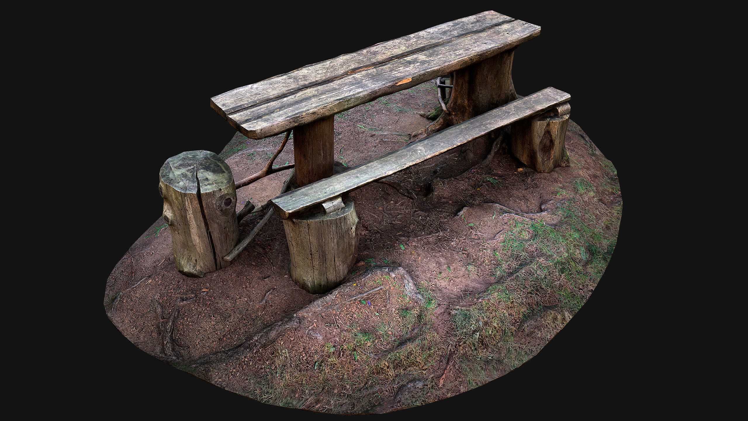 Wooden Table Bench Stump Resting Place in The Forest - 3D Model by Dereza