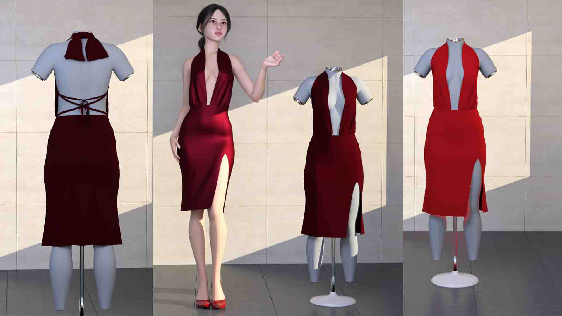 Deep V Halter Bodycon Dress - 3D Model by DEXTER01