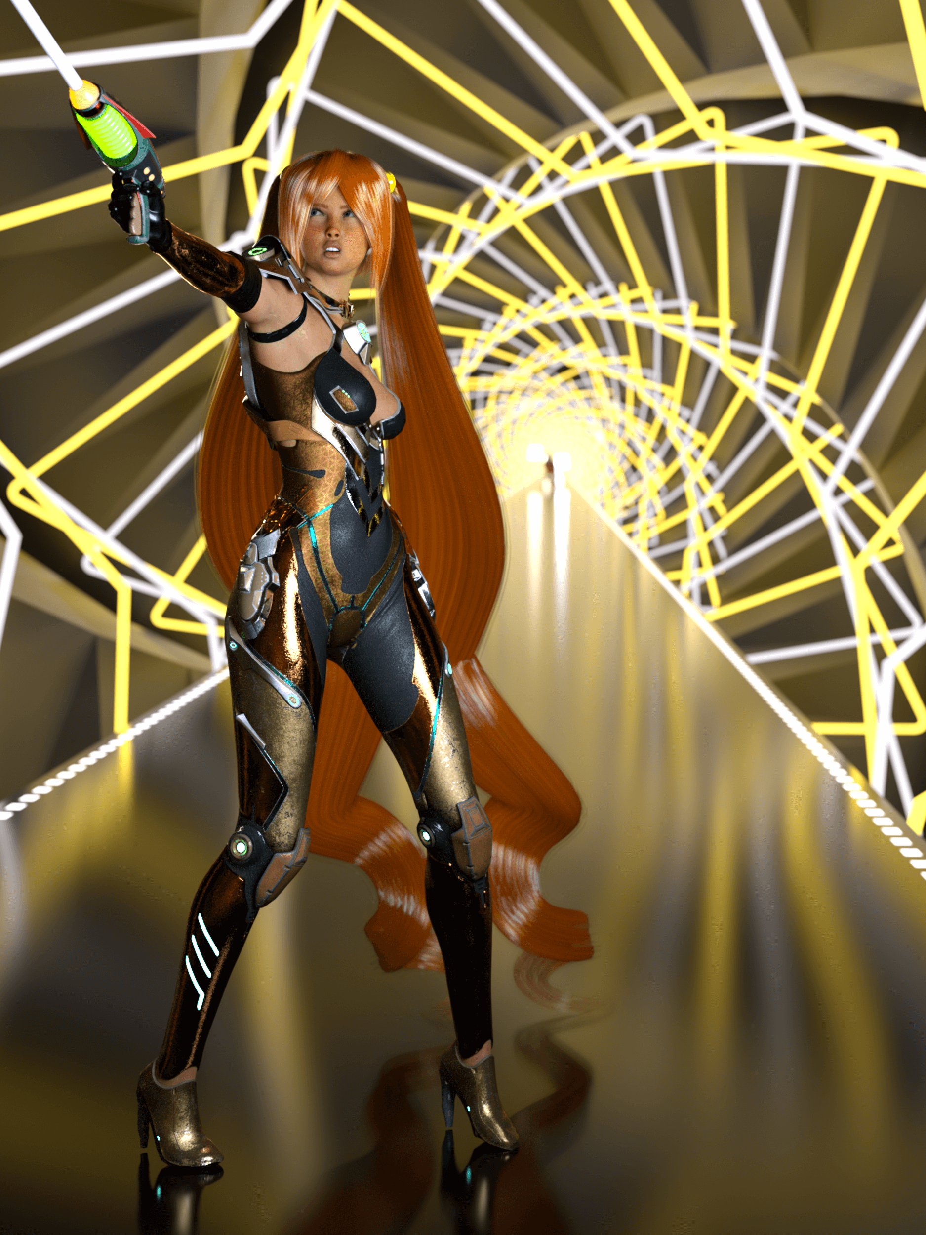 Tri-X Teen Eleanor the Cyber Warrior 3D Render by dexterward