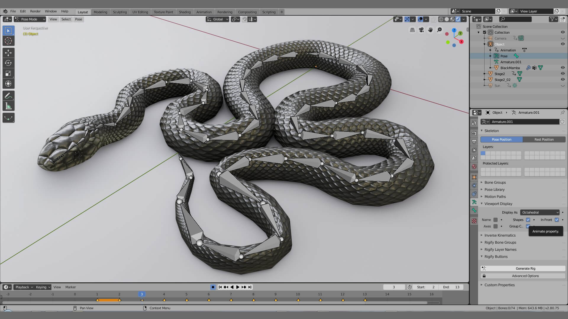 Animated Black Mamba - 3D Model by Dibia Digital