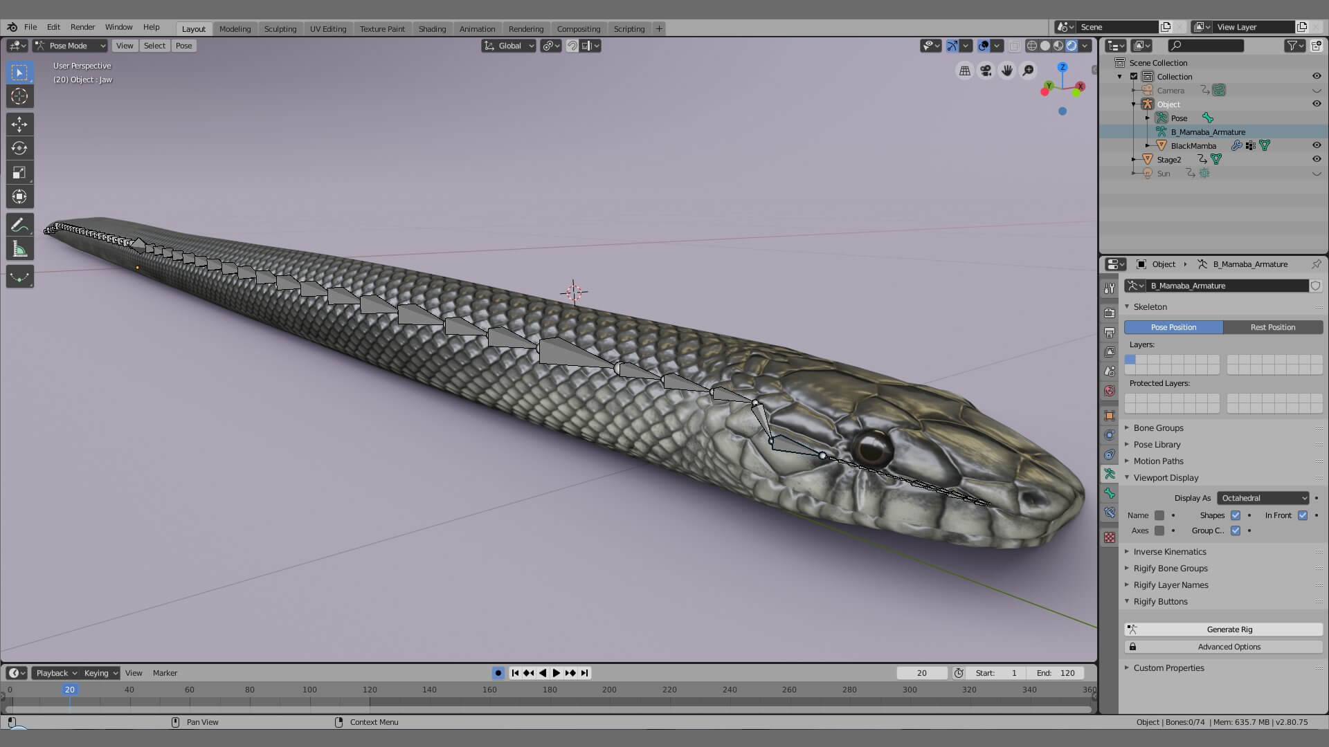 Animated Black Mamba - 3D Model by Dibia Digital