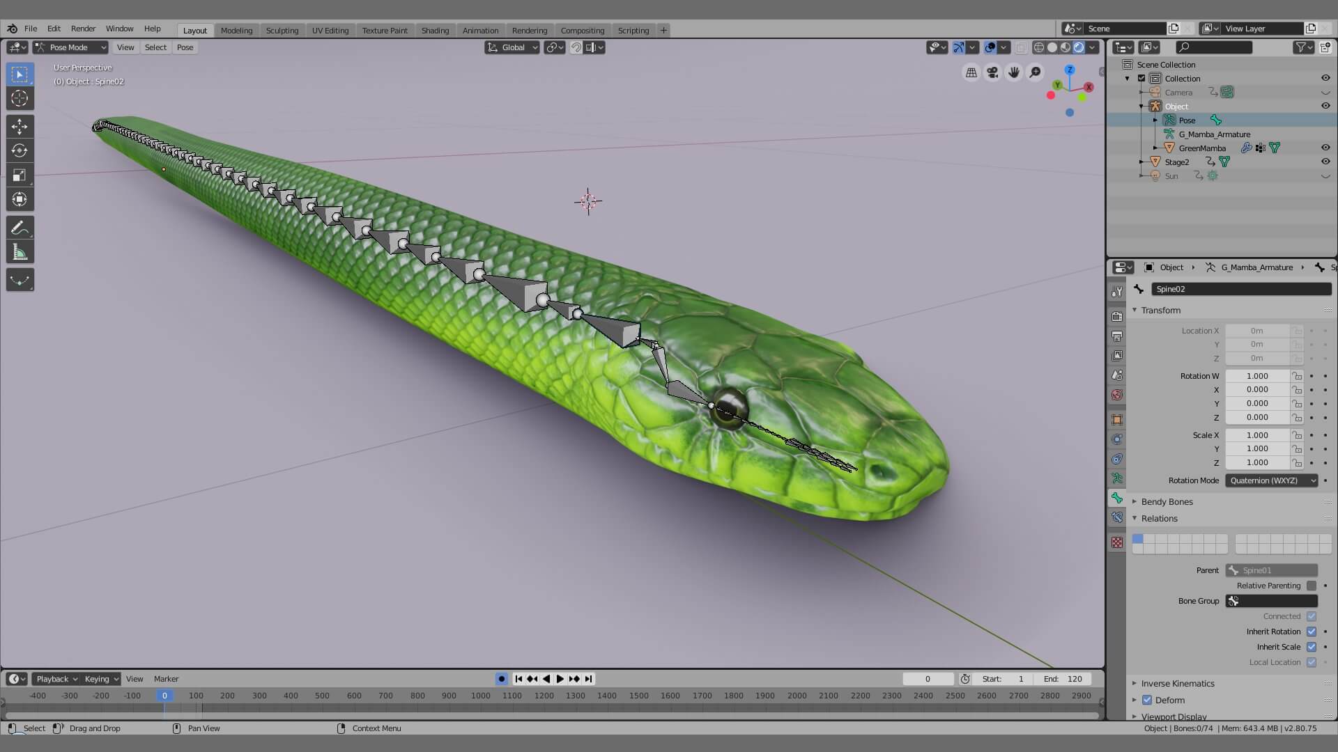 Animated Green Mamba - 3D Model by Dibia Digital
