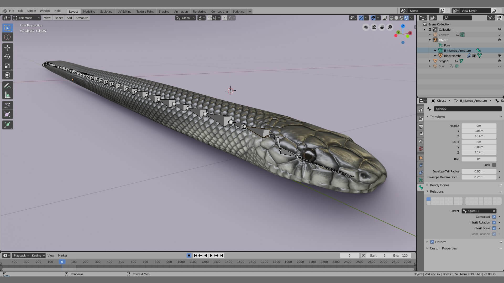 Rigged Black Mamba - 3D Model by Dibia Digital