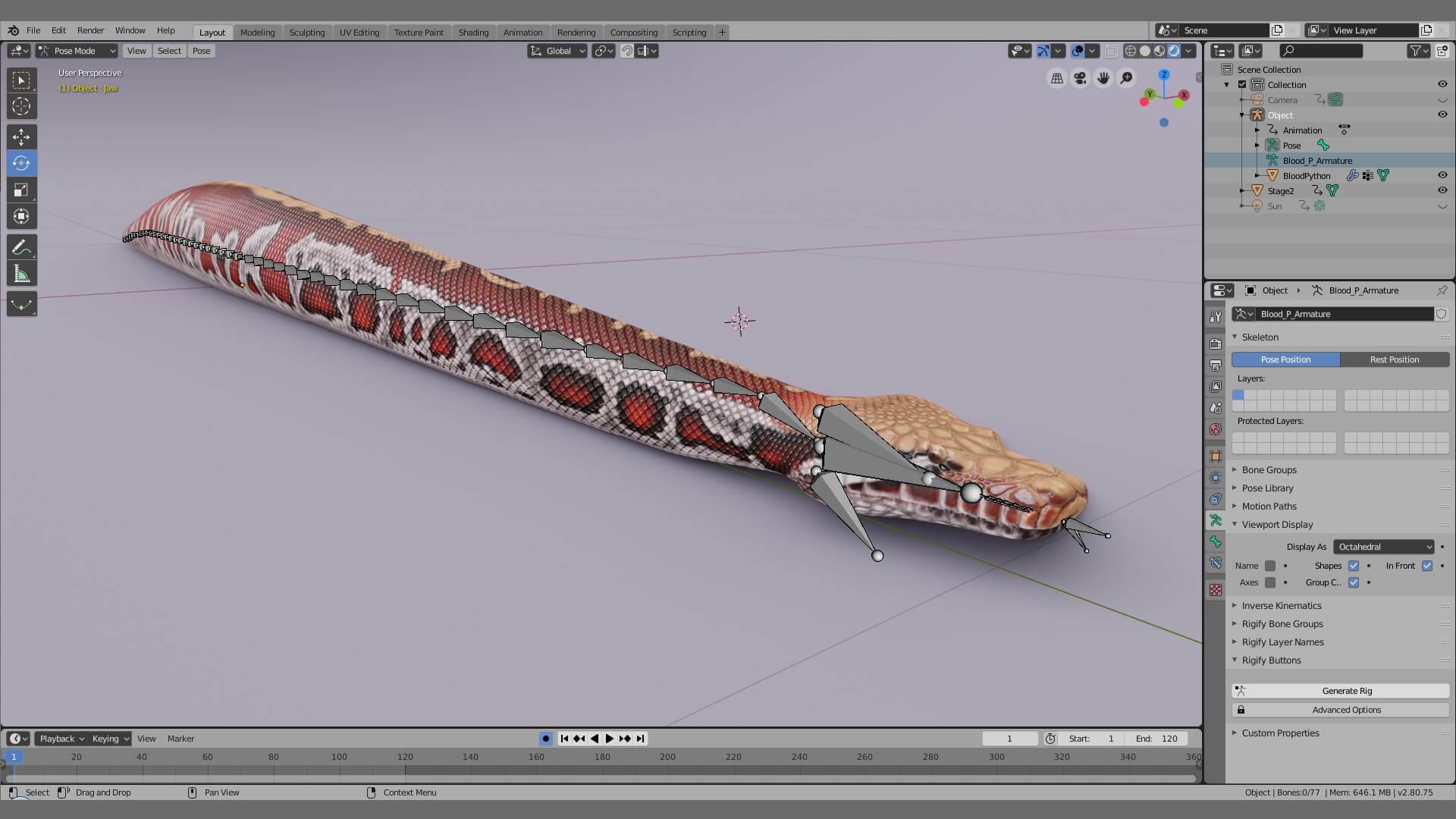 Rigged Blood Python - 3D Model by Dibia Digital