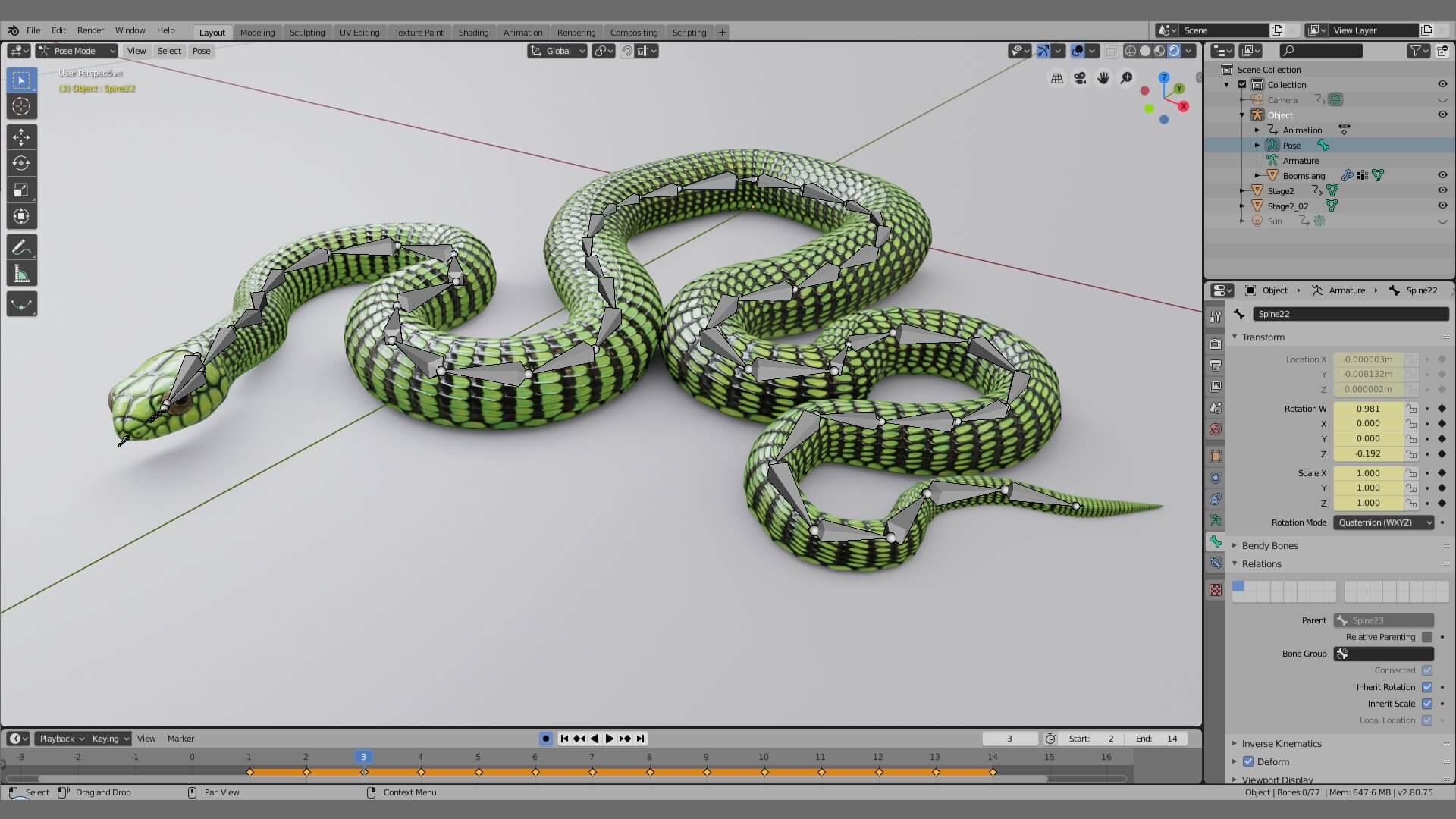 Rigged Boomslang Snake 3D Model