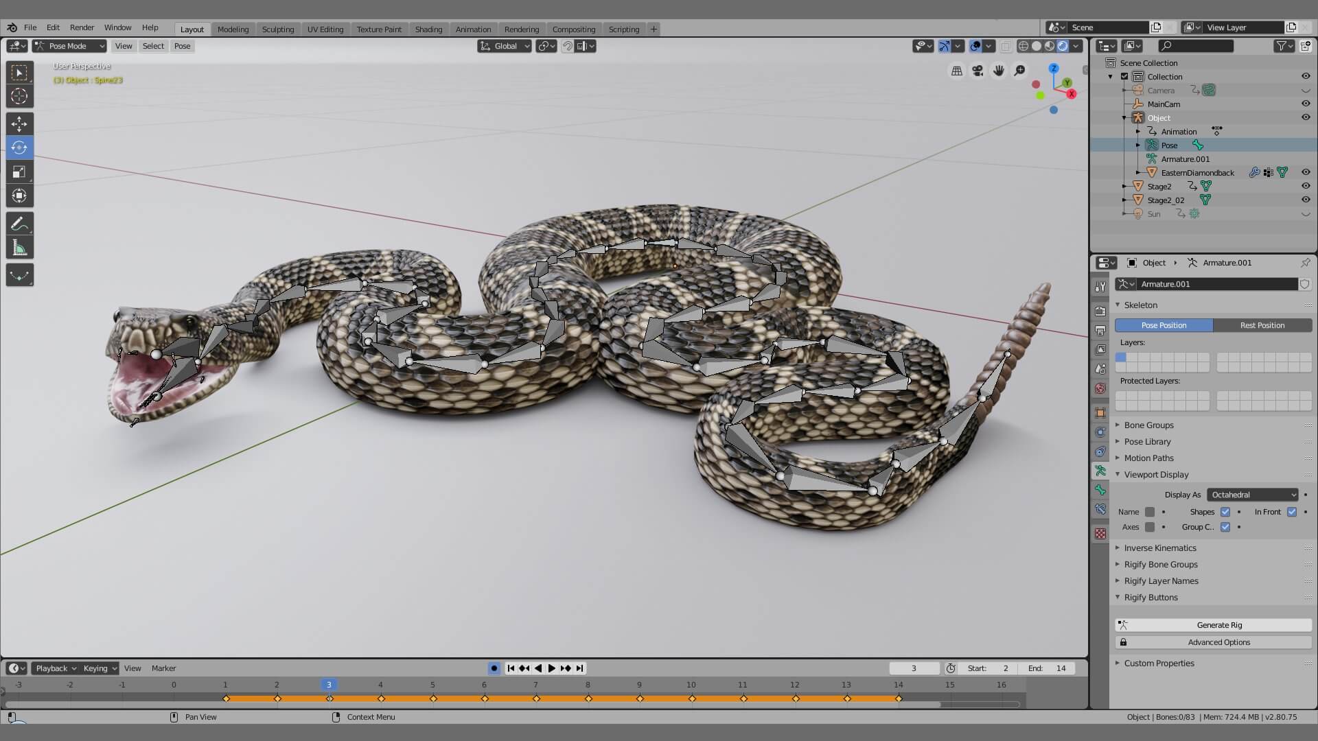 Rigged Eastern Diamondback Rattlesnake - 3D Model by Dibia Digital