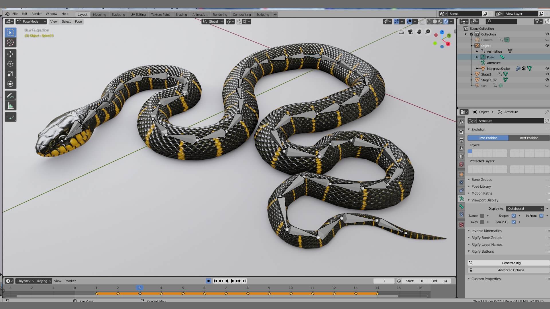 Rigged Mangrove Snake - 3D Model by Dibia Digital