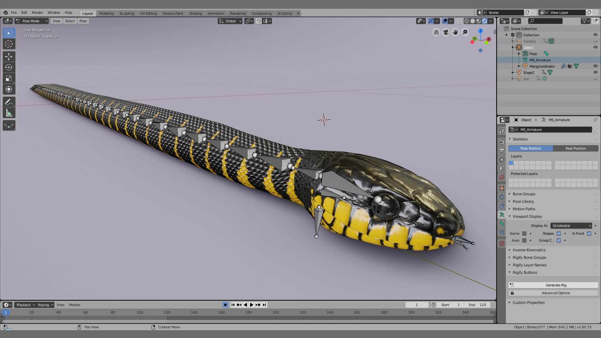 Rigged Mangrove Snake - 3D Model by Dibia Digital